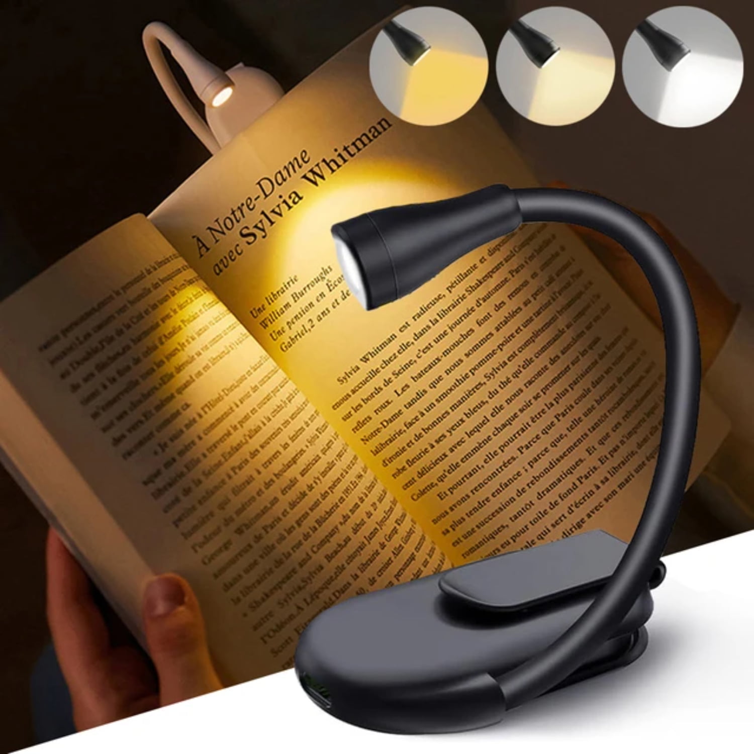 ZNGYXN Compact Portable and Adjustable Rechargeable Clip-on Book Light ...