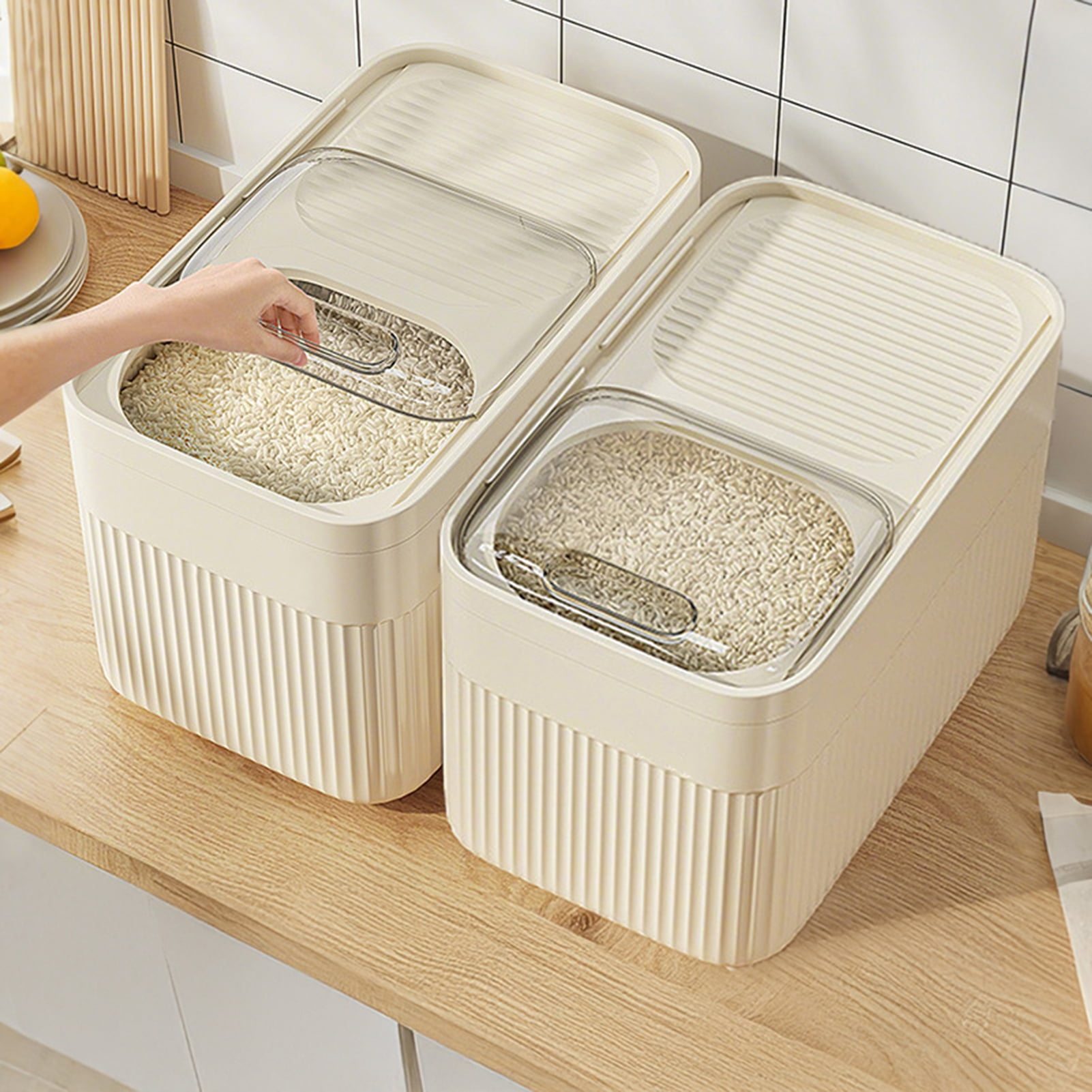 ZNNT 15kg Rice Bucket with Measuring Cup Transparent Cover Food Grade ...