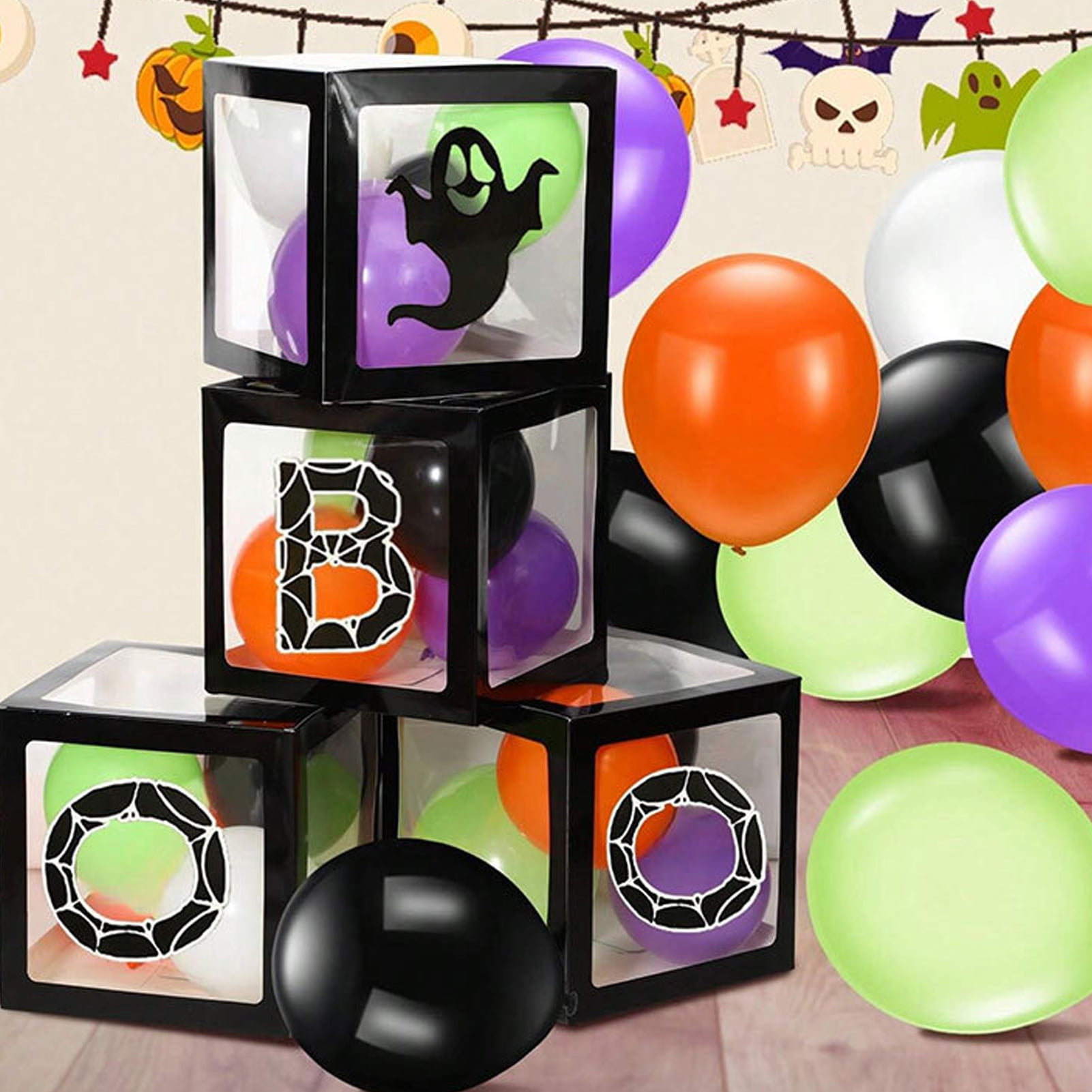 ZNNT 4 Pcs Halloween Balloon Box Transparent Boo Ghost Balloon Box for ...