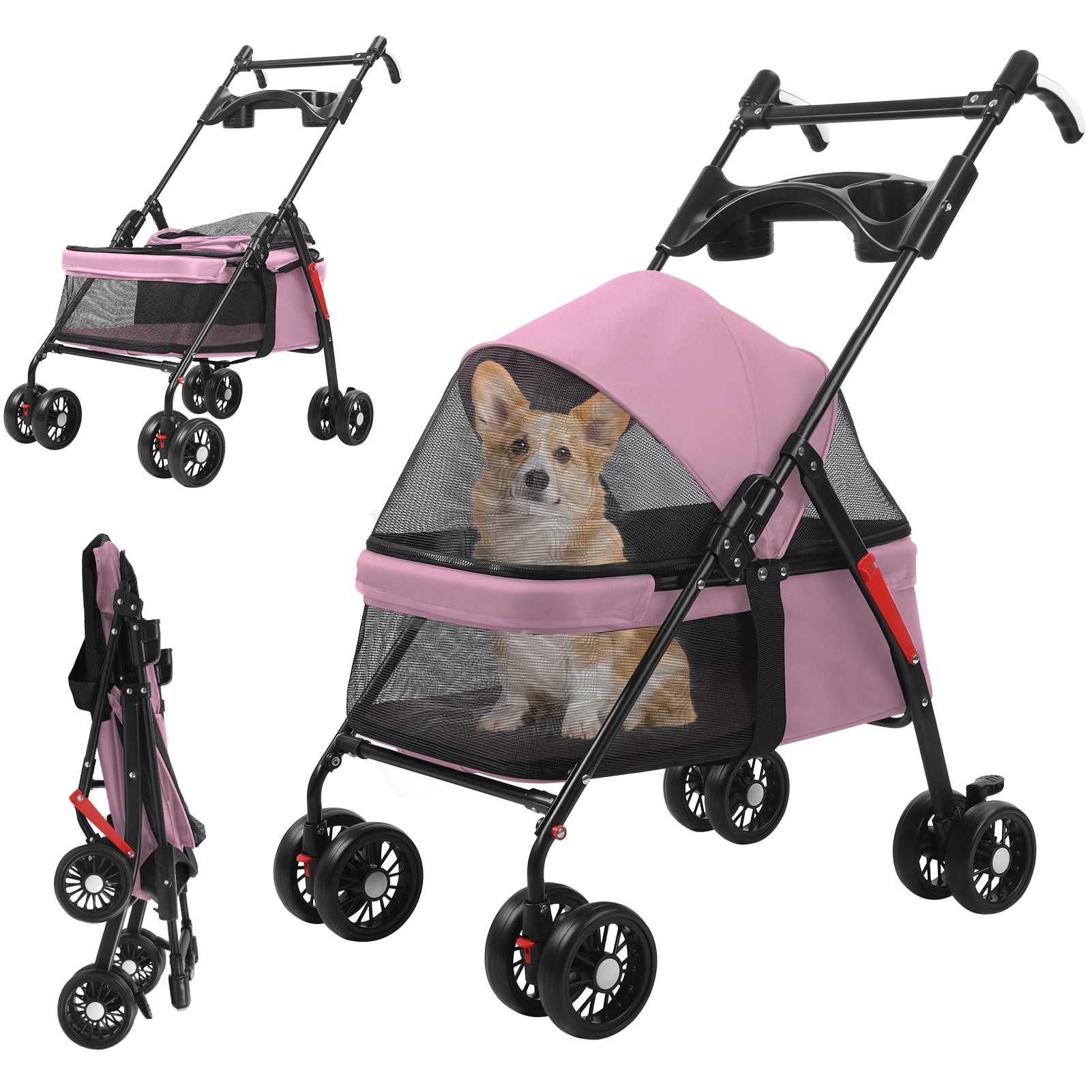 ZNNT 4 Wheels Pet Stroller, Folding Travel Dog Jogger Stroller with ...