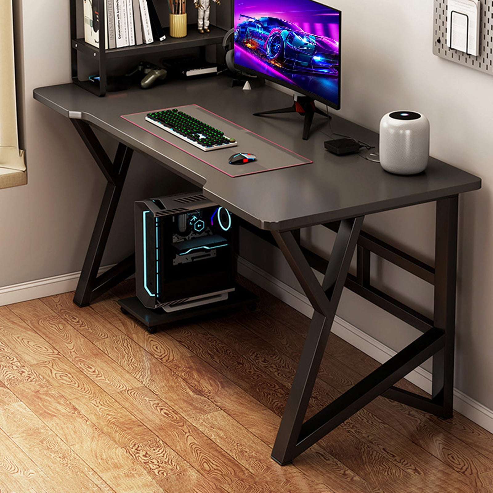ZNNT 55 inch K-Shaped Ergonomic Adults Gaming Desk with Cable Hole for ...