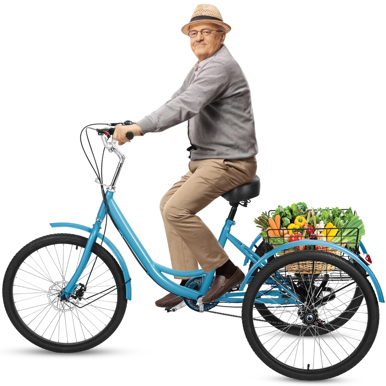 ZNNT Adult Three-Wheel Bicycle 7 Speed 24 Inch Tricycles, Trike with ...