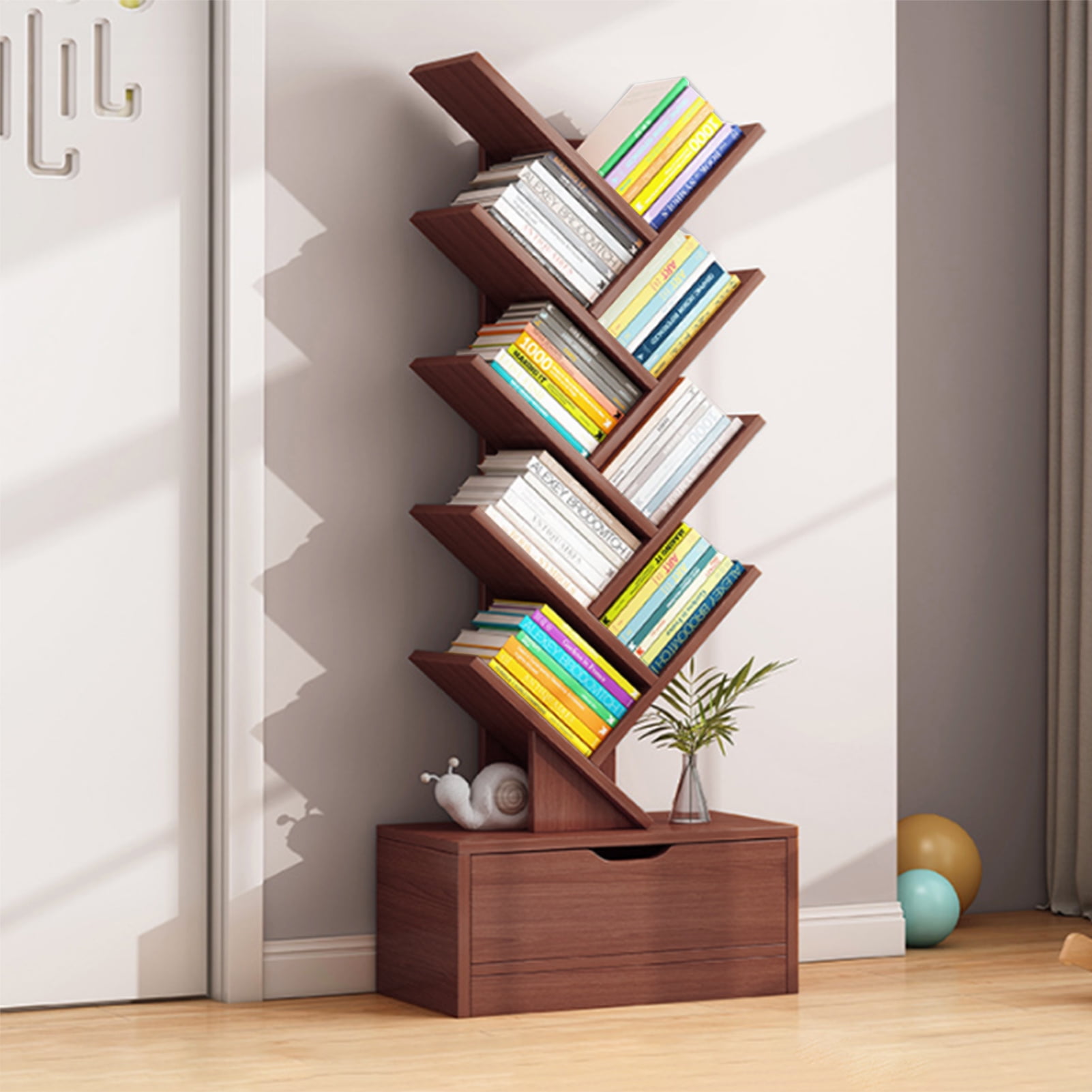 ZNNT Bookcase, 9 Tier Tree Bookshelf, Small Bookcase with Storage ...