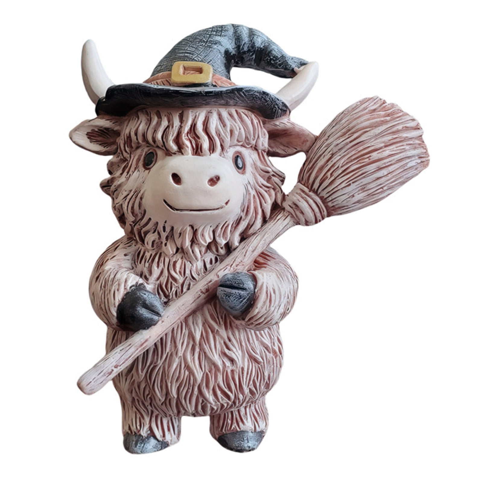 ZNNT Halloween Highland Cow Resin Figurine Wizard Hat Pumpkin Broom ...