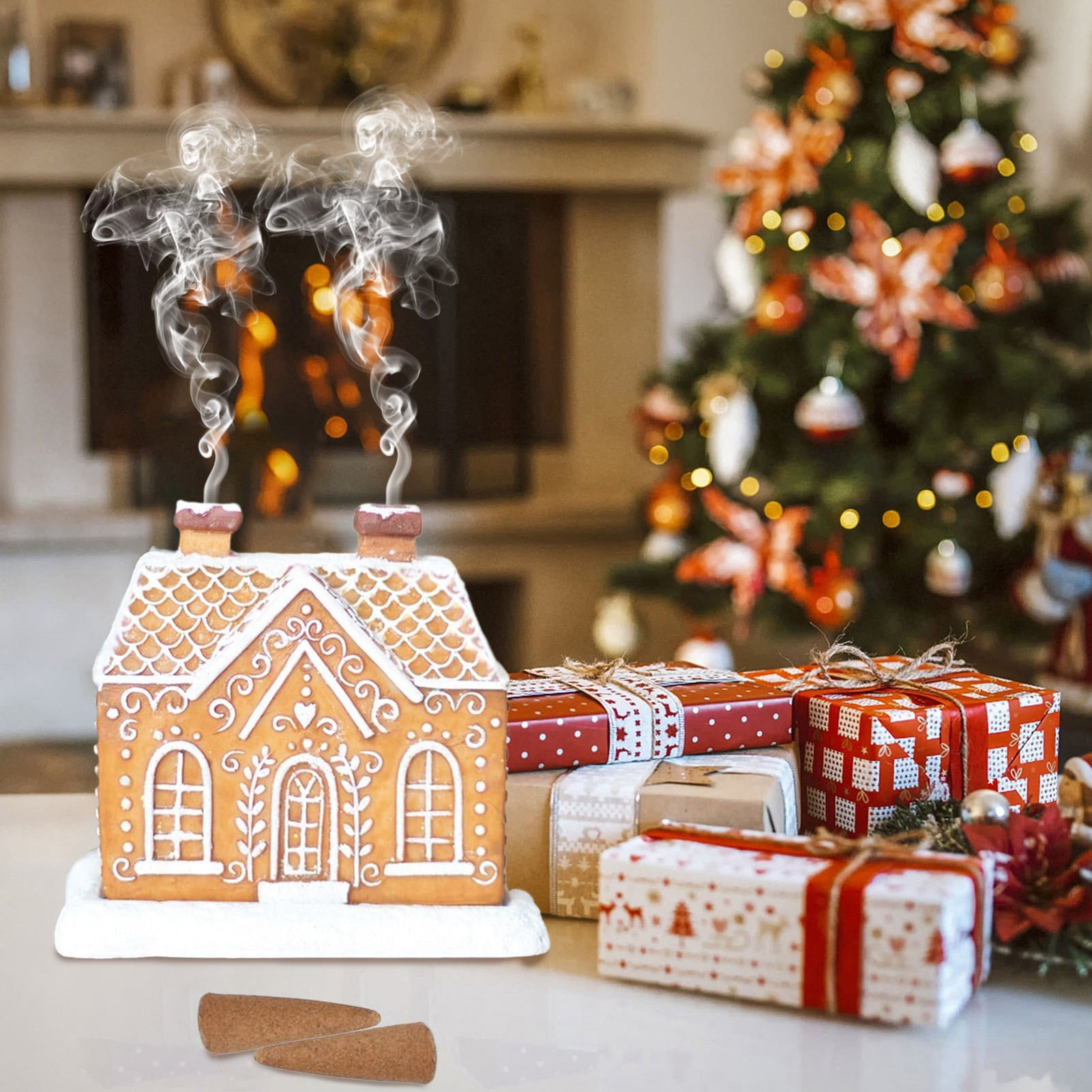 ZNNT Snow House Incense Burner Removable Base Solid Resin Log Cabin ...