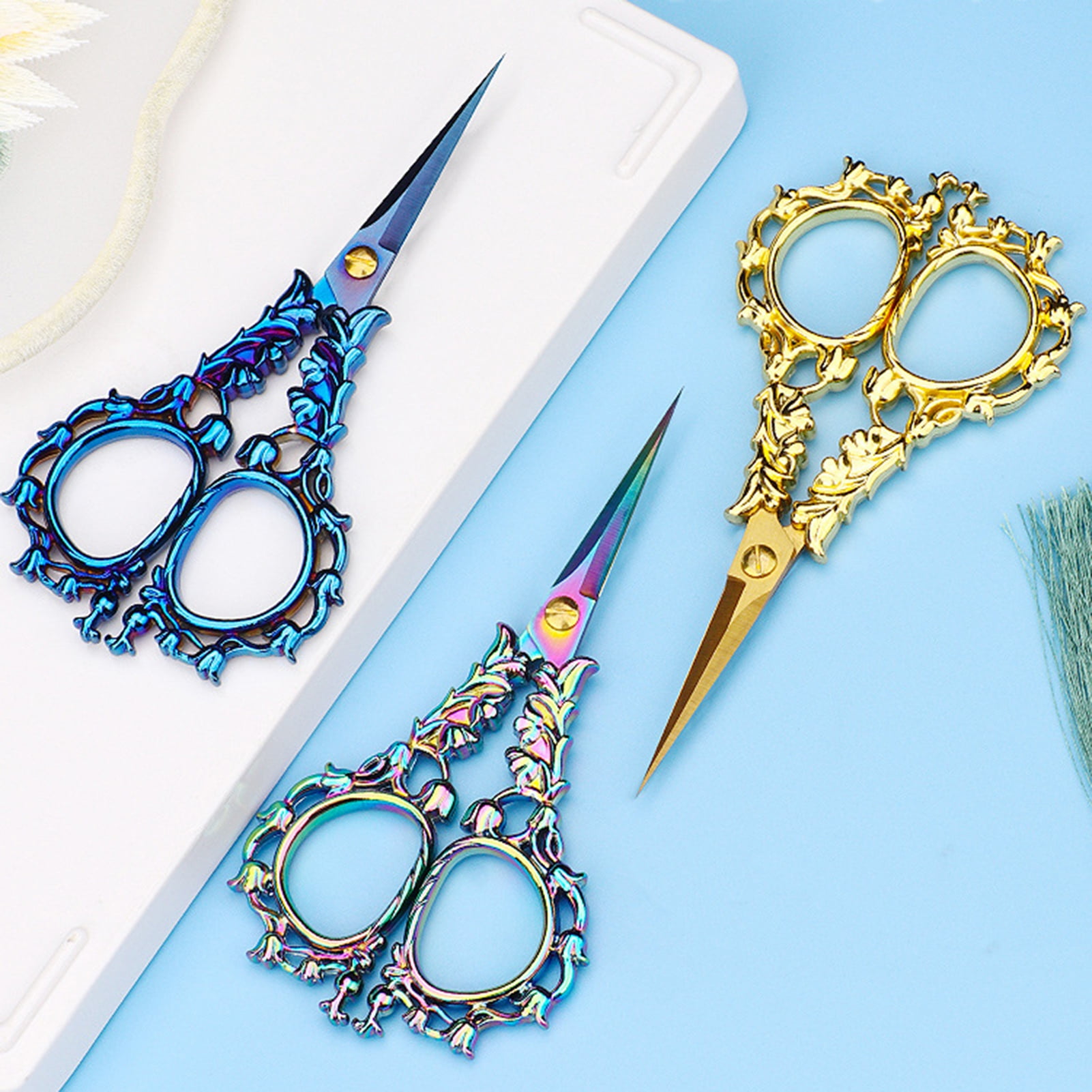 ZNNT Vintage Carved Flower Scissors Heavy Duty Stainless Steel Sharp ...