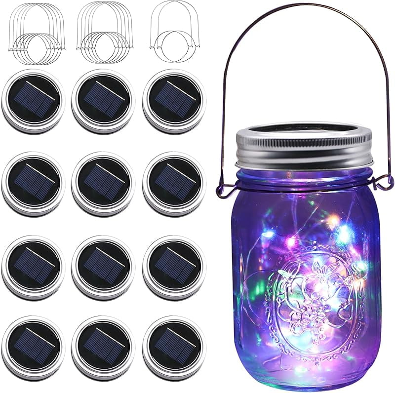 ZNYCYE Mason Jar Solar Lights for Outside, 12 Pack 30 LED Fairy Firefly ...