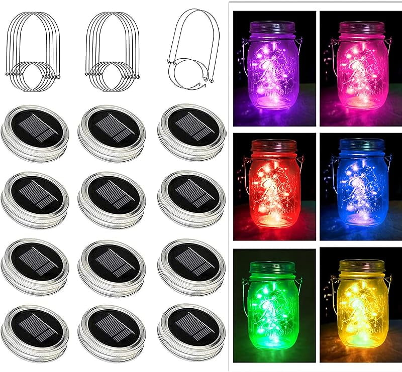 ZNYCYE Mason Jar Solar Lights for Outside, 12 Pack 30 LED Fairy Firefly ...