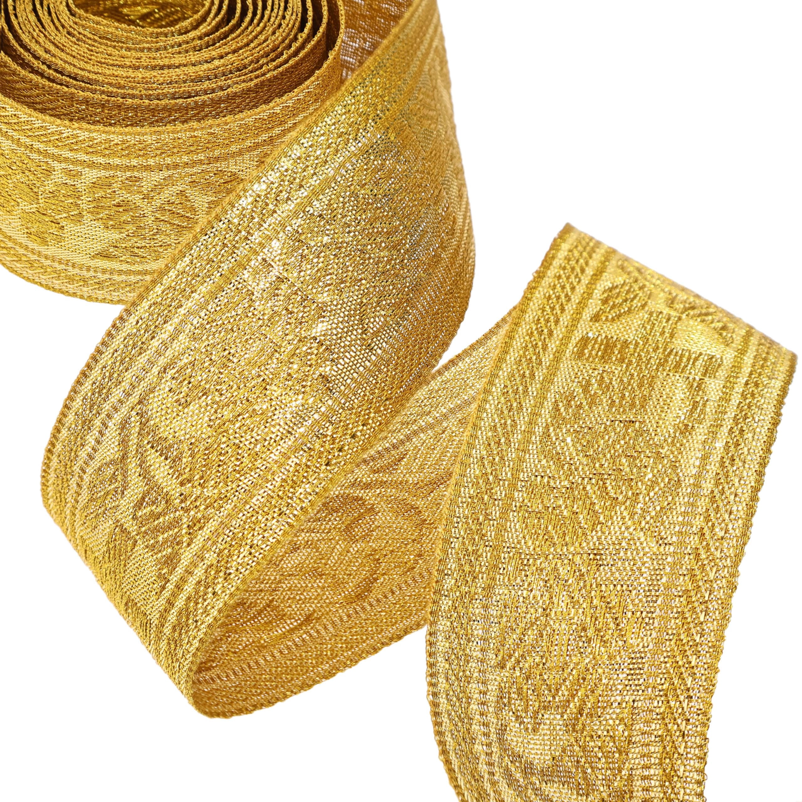 ZNZAKKA Gold Jacquard Ribbon 3 Yards Embroidered Jacquard Trim Glitter ...