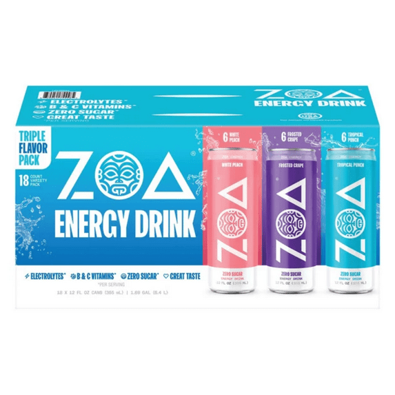 ZOA Energy Drink Variety Pack 12 fl oz Cans, 18 Count Assorted Flavors ...