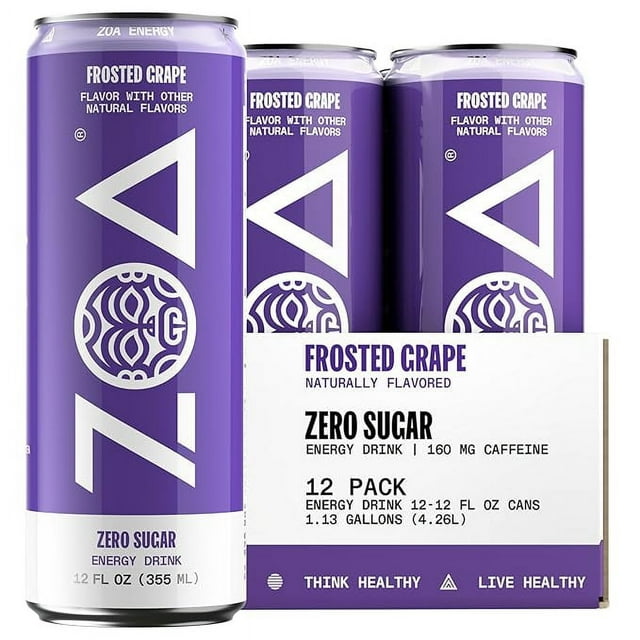 ZOA Zero Sugar Energy Drink, Frosted Grape, 12oz (12-Pack) - Walmart.com