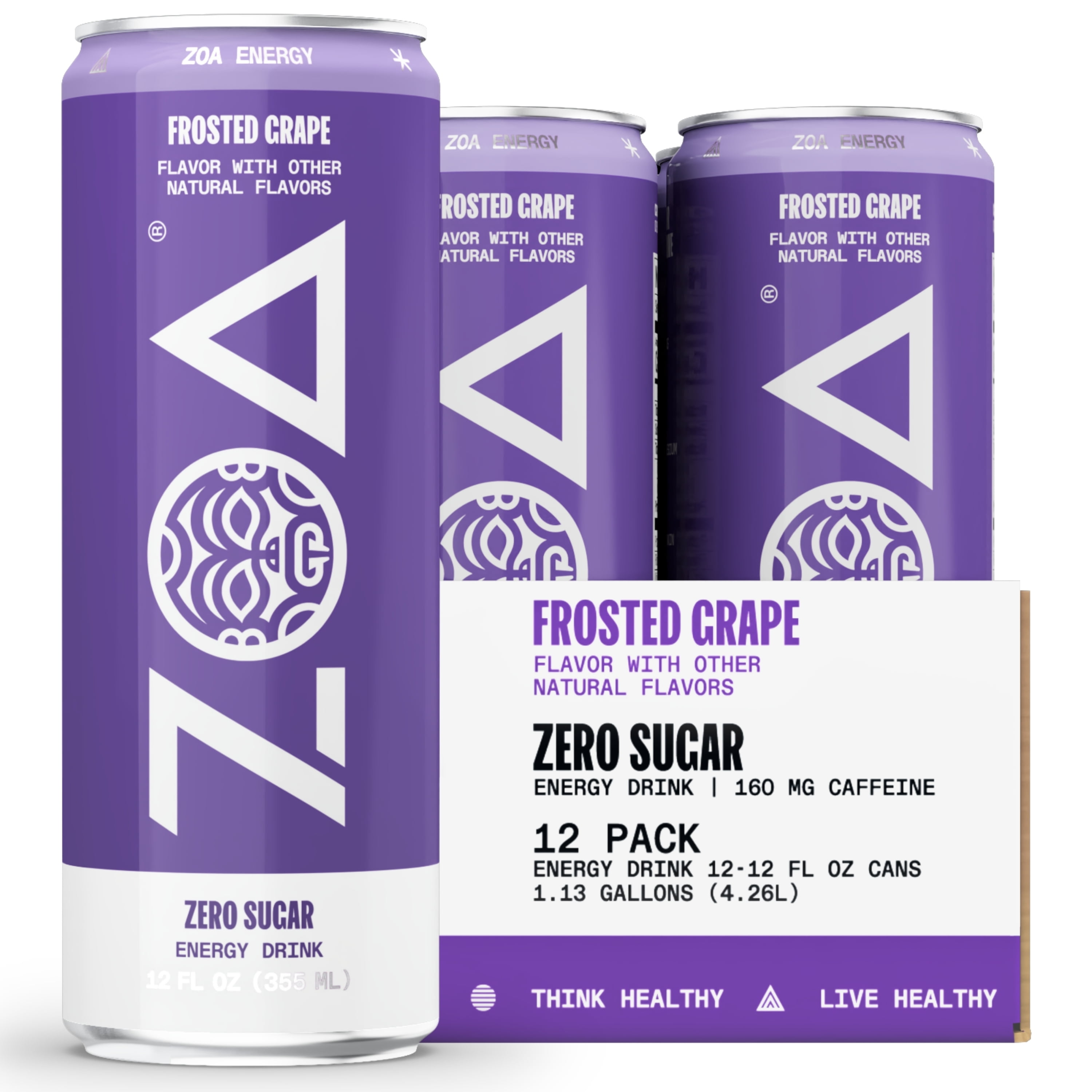 ZOA Zero Sugar Energy Drink, Frosted Grape, 12oz (12-Pack) - Walmart.com