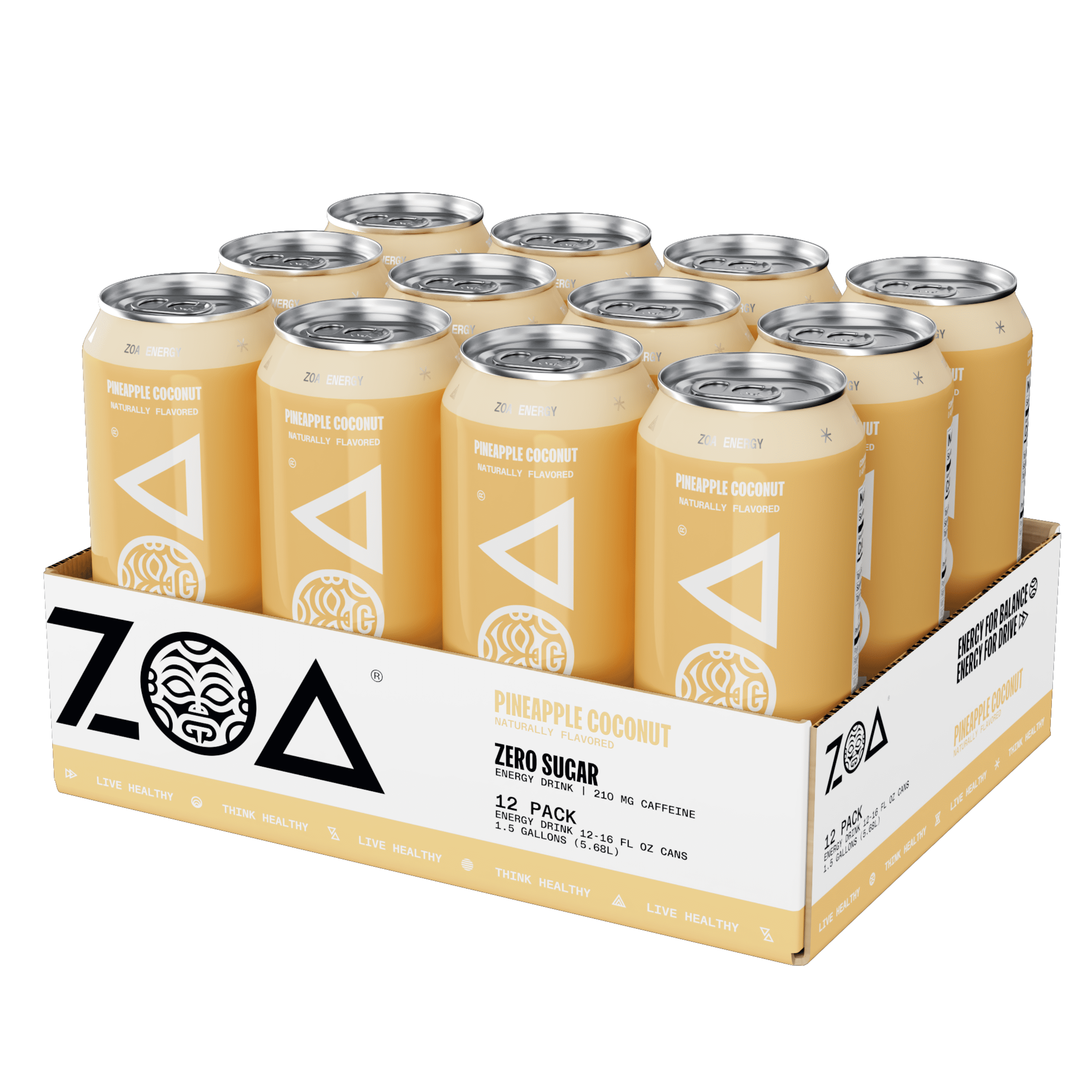 ZOA Zero Sugar Energy Drink, Pineapple Coconut, 16oz (12-Pack ...