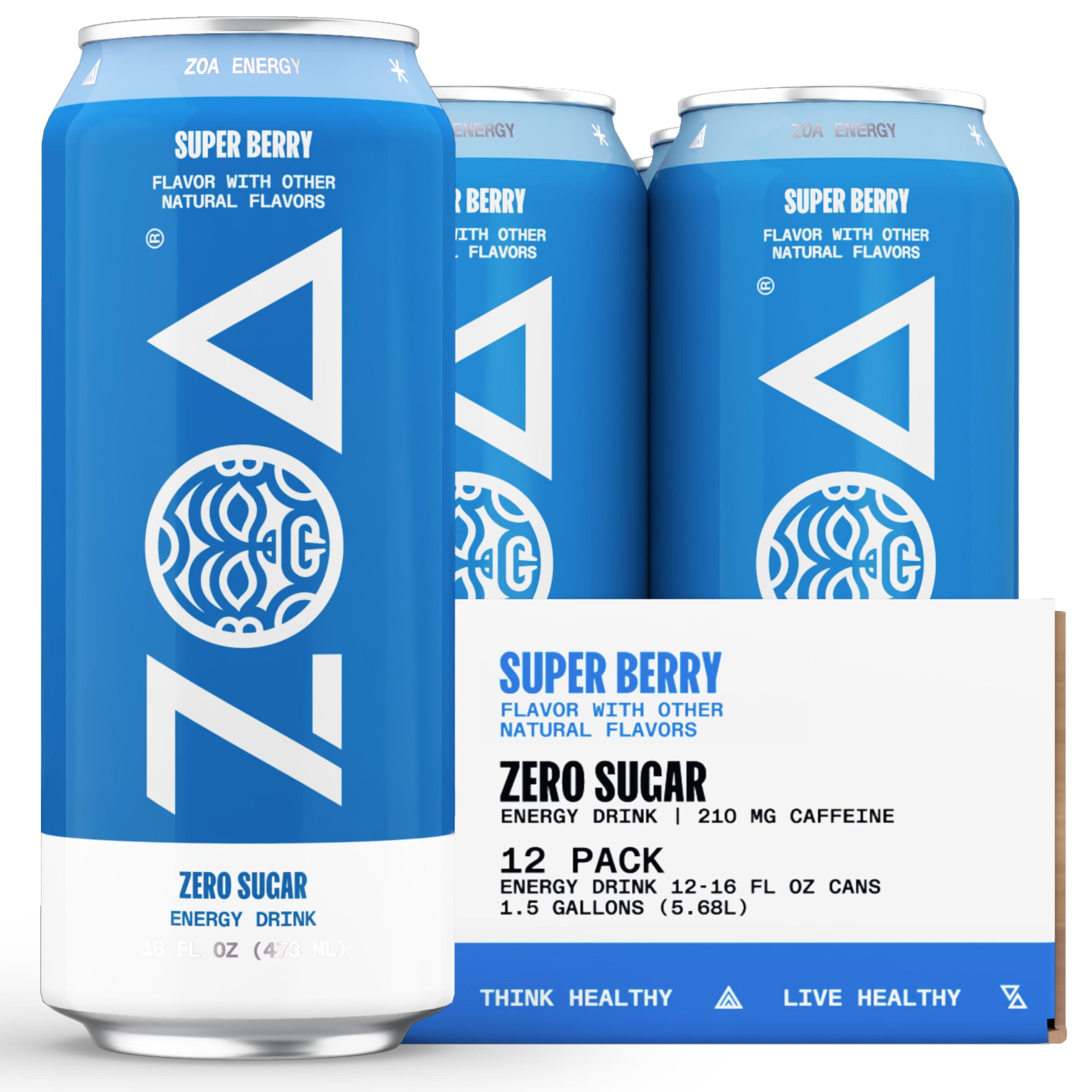 ZOA Zero Sugar Energy Drink, Super Berry, 16oz (12-Pack) - Walmart.com