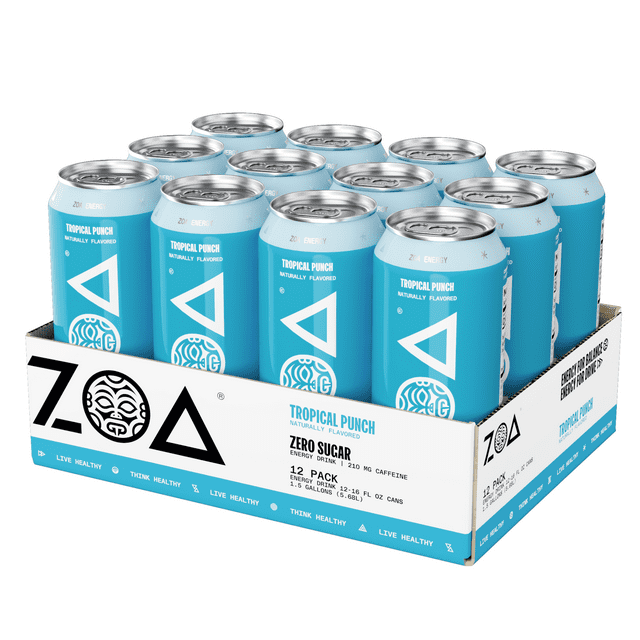 ZOA Zero Sugar Energy Drink, Tropical Punch, 16oz (12-Pack) - Walmart.com