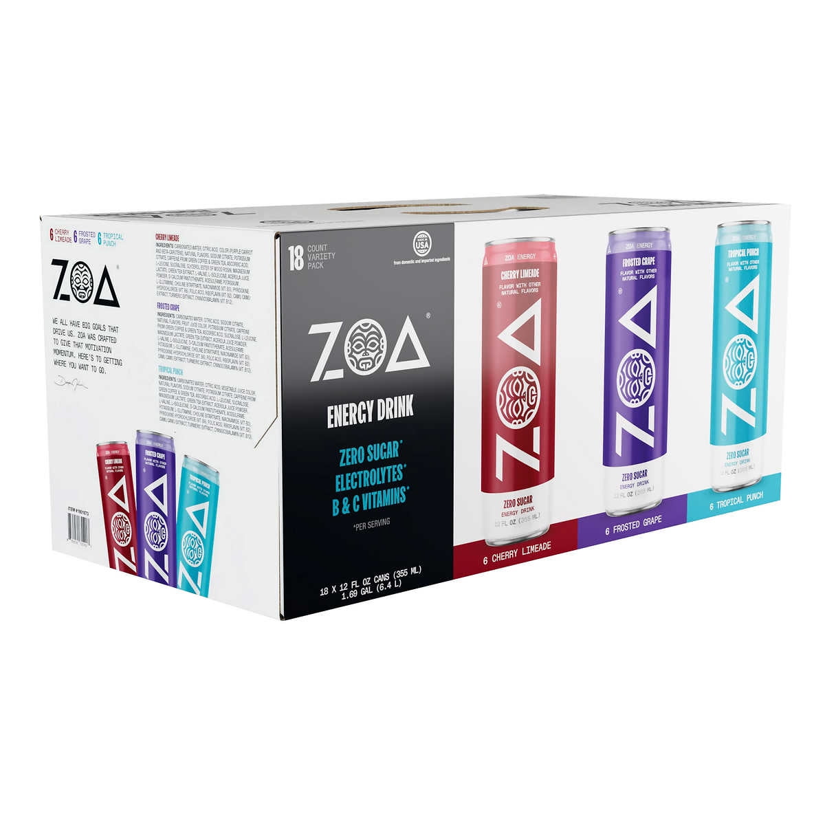 ZOA Zero Sugar Energy Drink, Variety Pack, 12 Fluid Ounce (Pack of 18 ...