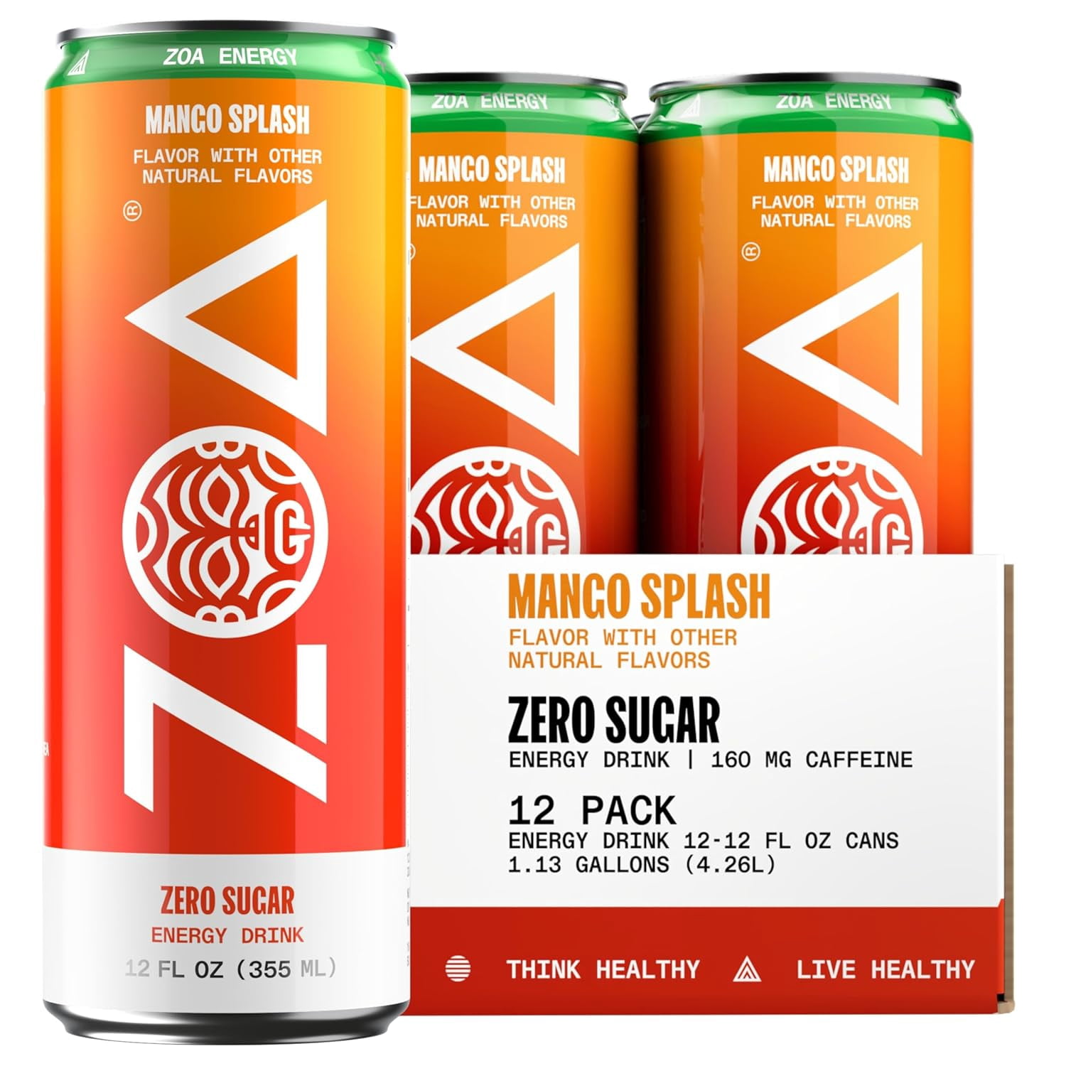 ZOA Zero Sugar Energy Drinks, Mango Splash - Sugar Free with ...