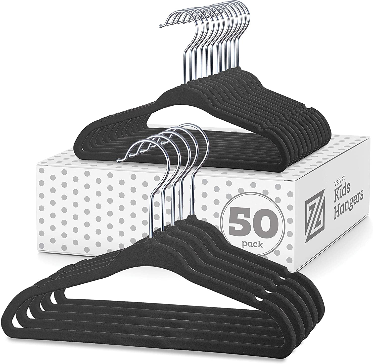 Zober Kids Velvet Hangers, 14 Inch, 50 Pack, Space-Saving, Swivel Hook ...