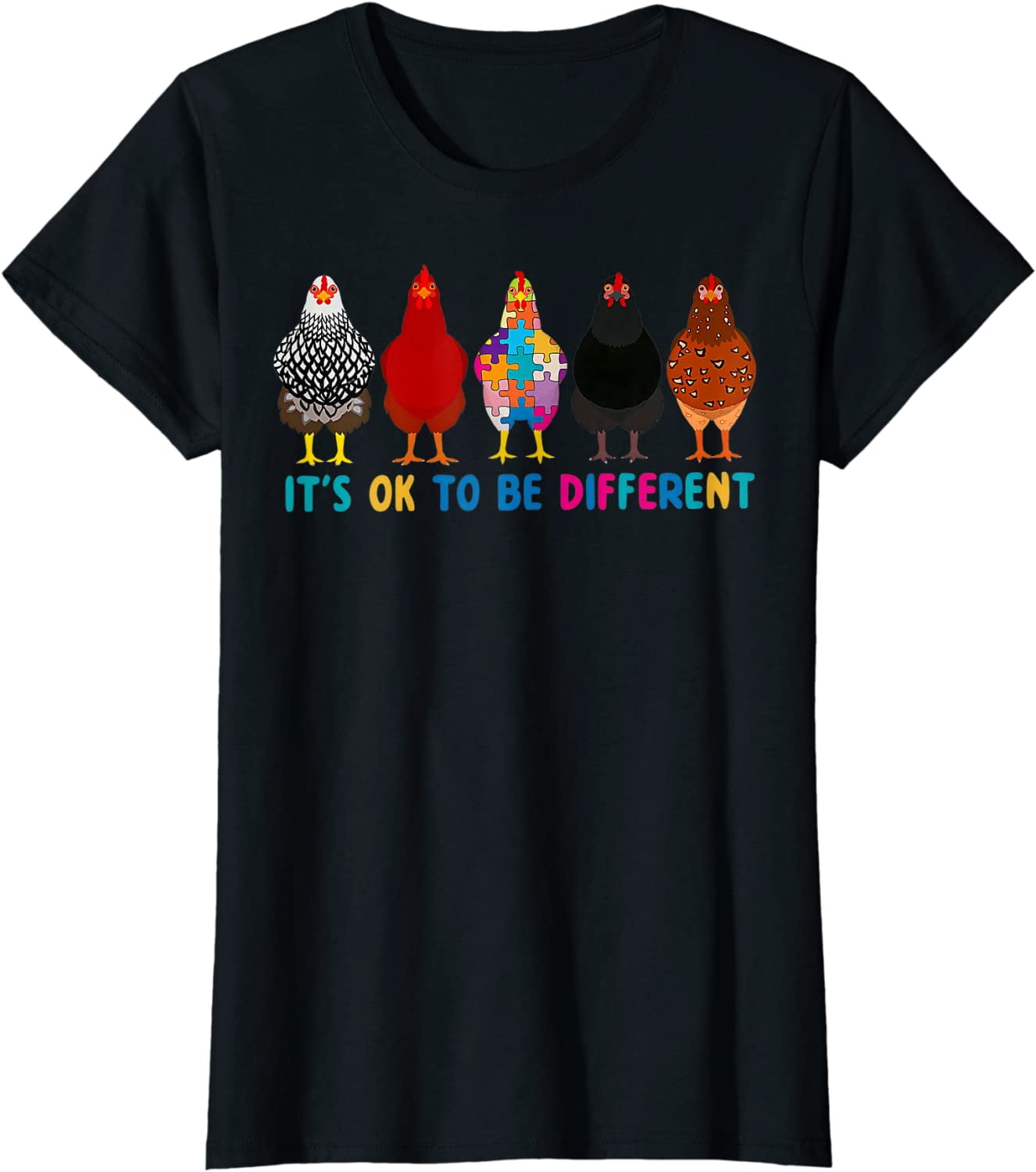ZOCAVIA It's Ok To Be Different Cute Chickens Autism Awareness Tee T ...