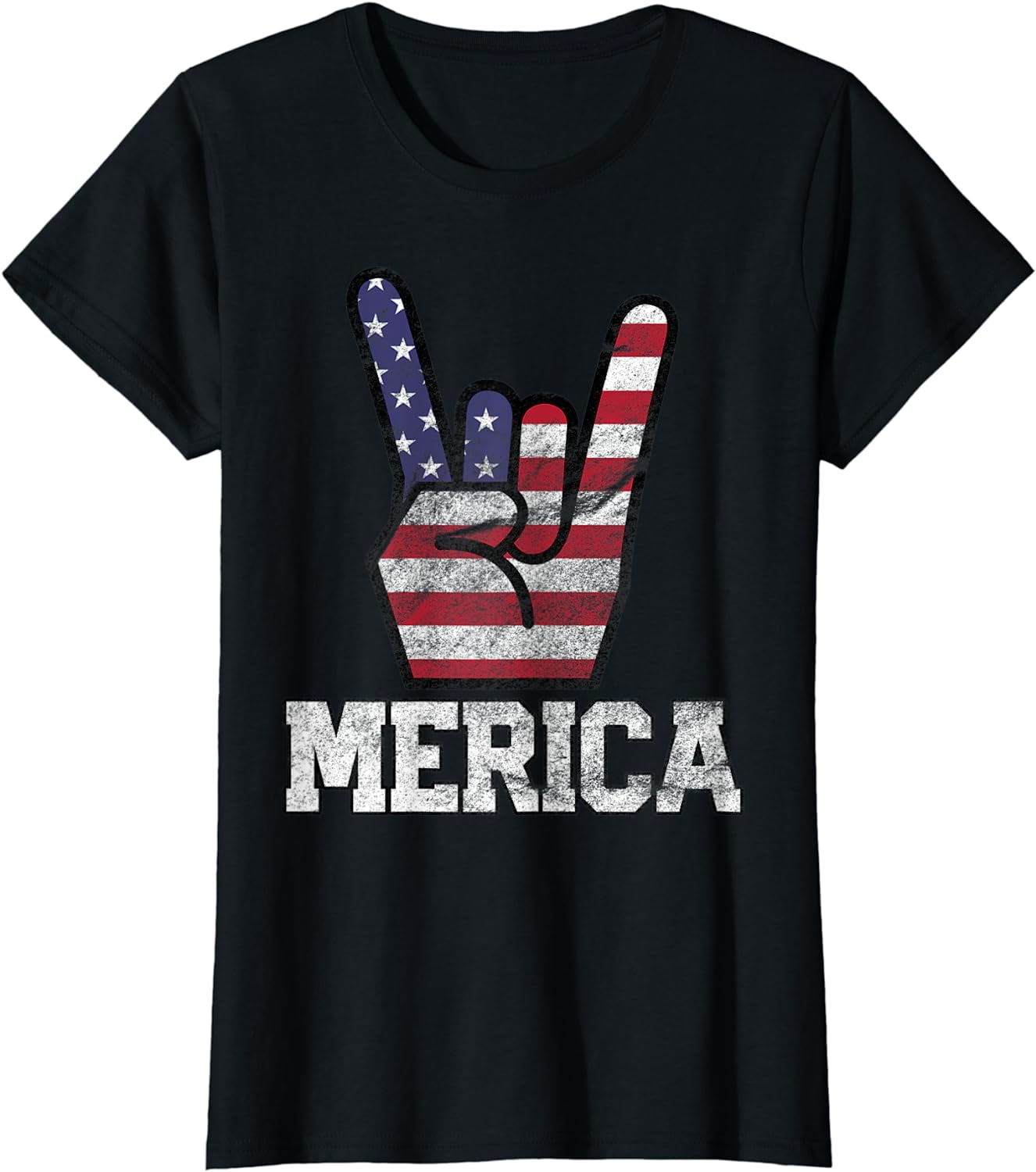 ZOCAVIA Merica Rock Sign 4th of July Vintage American Flag Retro USA T ...