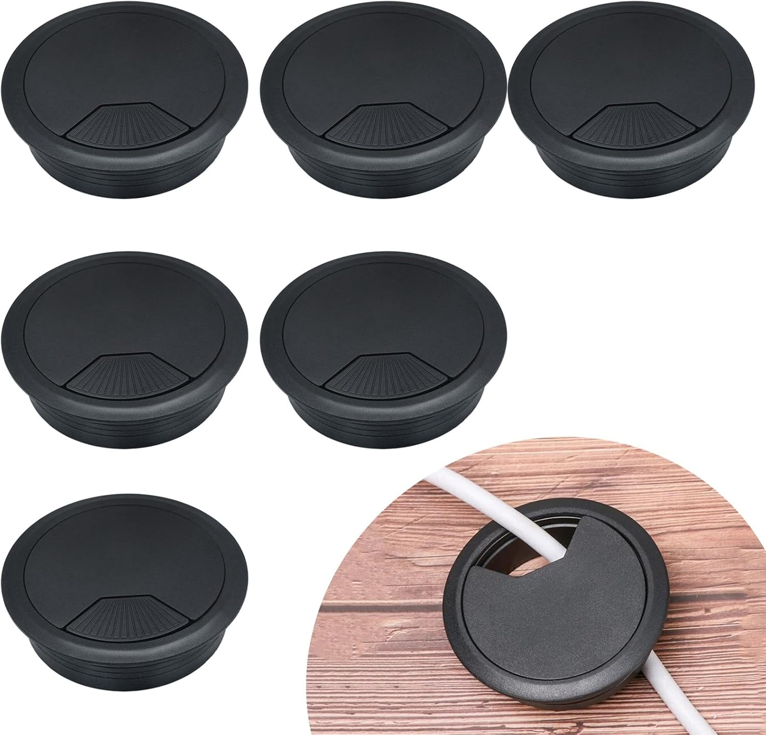 ZOCONE 6 Pcs Black Desk Grommet Desk Cable Hole 80mm Desk Cable ...