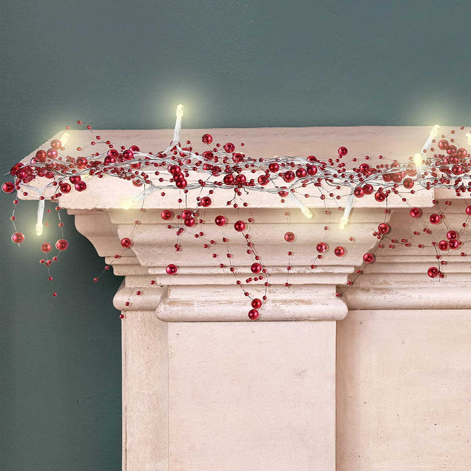 ZOELNIC 10 Feet 30 LED Christmas Berry Beaded Garland String Light ...