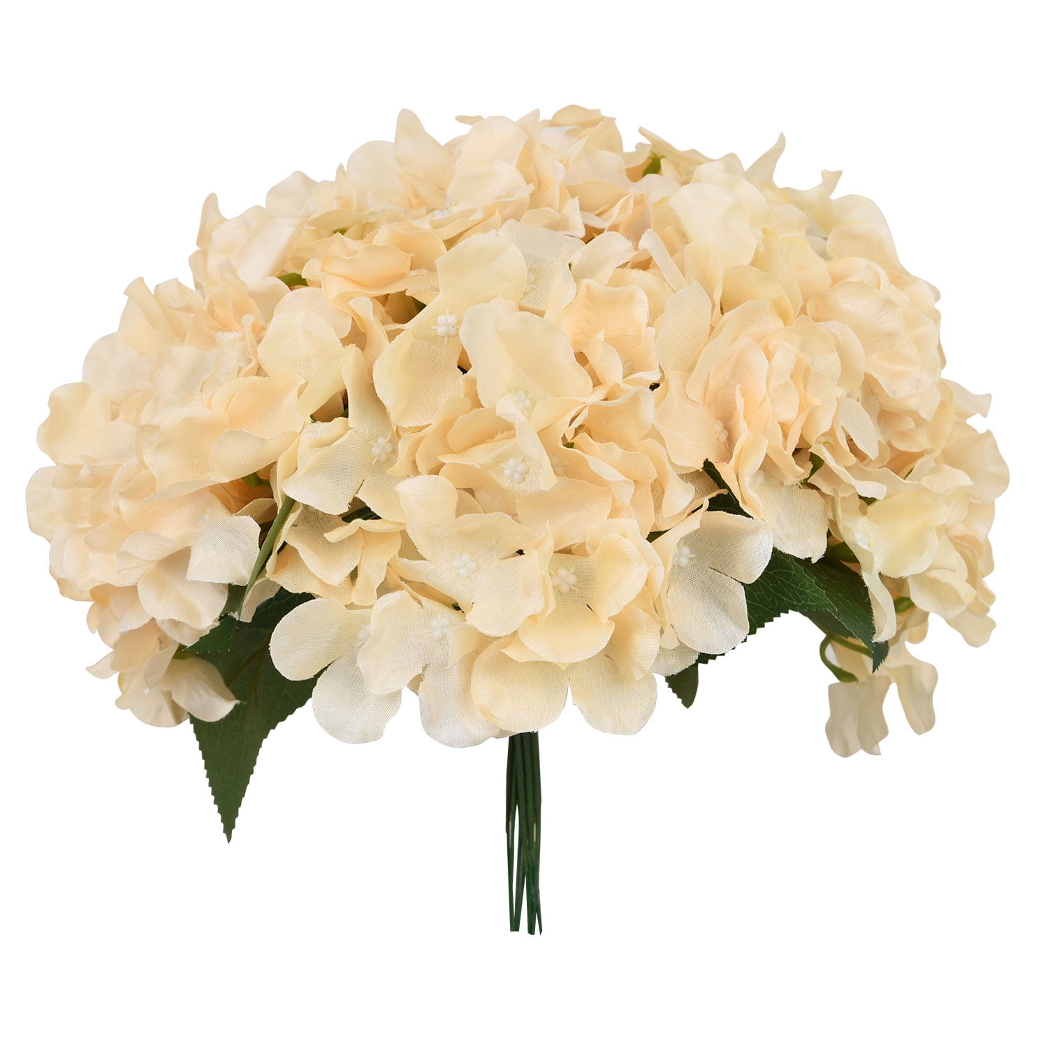 ZOELNIC 10 Pack Fake Champagne Hydrangea Artificial Silk Flowers Heads ...