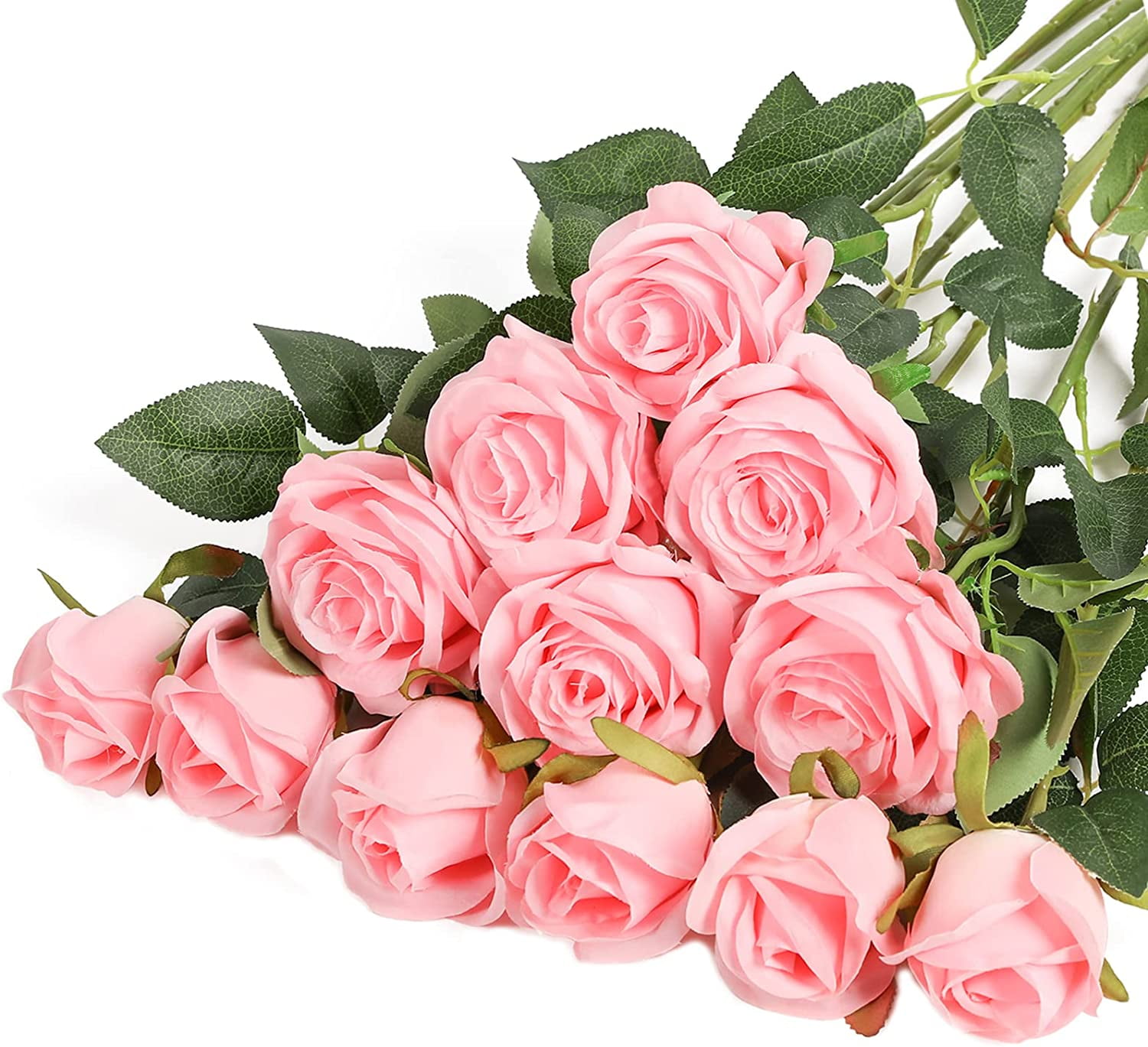 ZOELNIC 12PCS Artificial Silk Flowers Realistic Roses Bouquet Long Stem ...