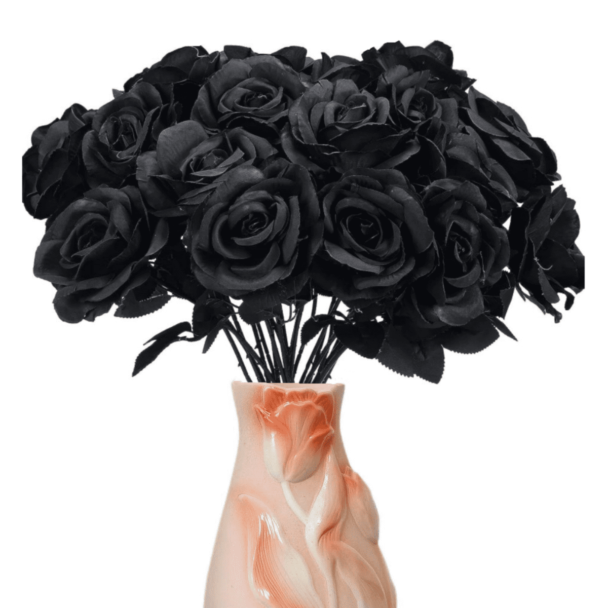 ZOELNIC 12Pcs Artificial Black Roses Flowers Single Stem Fake Silk ...