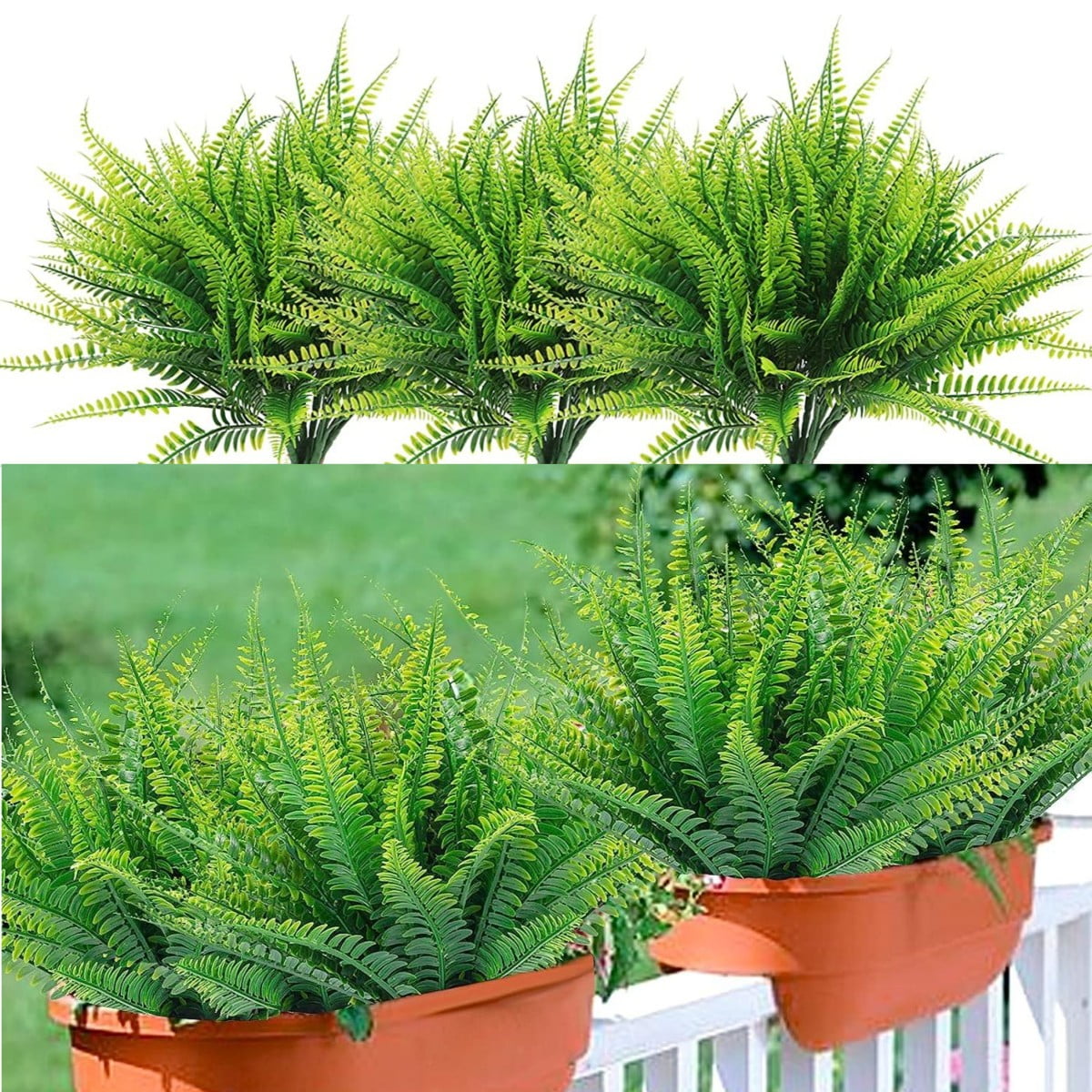 ZOELNIC 12pcs Artificial Boston Ferns for Outdoors Artificial Outdoor ...