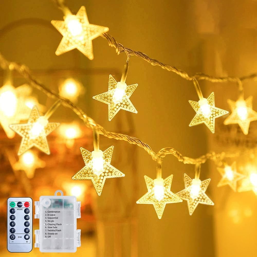 ZOELNIC 2 Pack Star String Lights Battery Operated - 16.4 ft 50 LED ...