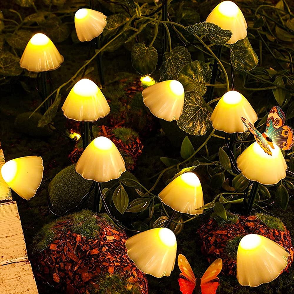 ZOELNIC 22 Feet 30LED, Solar Powered Mushroom Lights String Night Lights Garden Outdoor Lights 8 ...