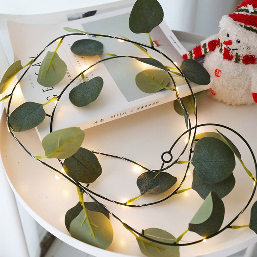 ZOELNIC 2M 20LED Green Leaf String Lights Artificial Plant Fairy Lights ...
