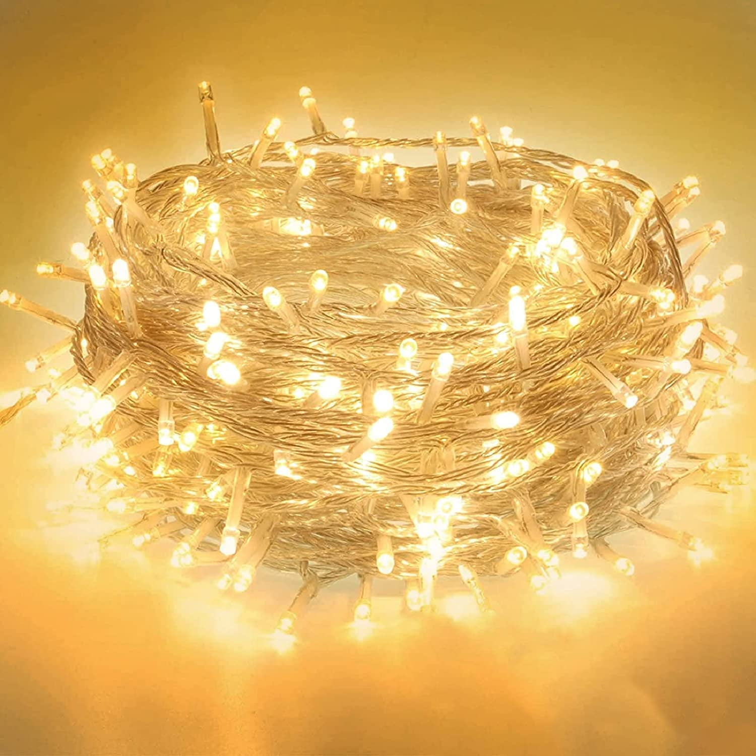 ZOELNIC 33ft 100 LED White Christmas Lights, 8 Modes Clear Wire Twinkle ...