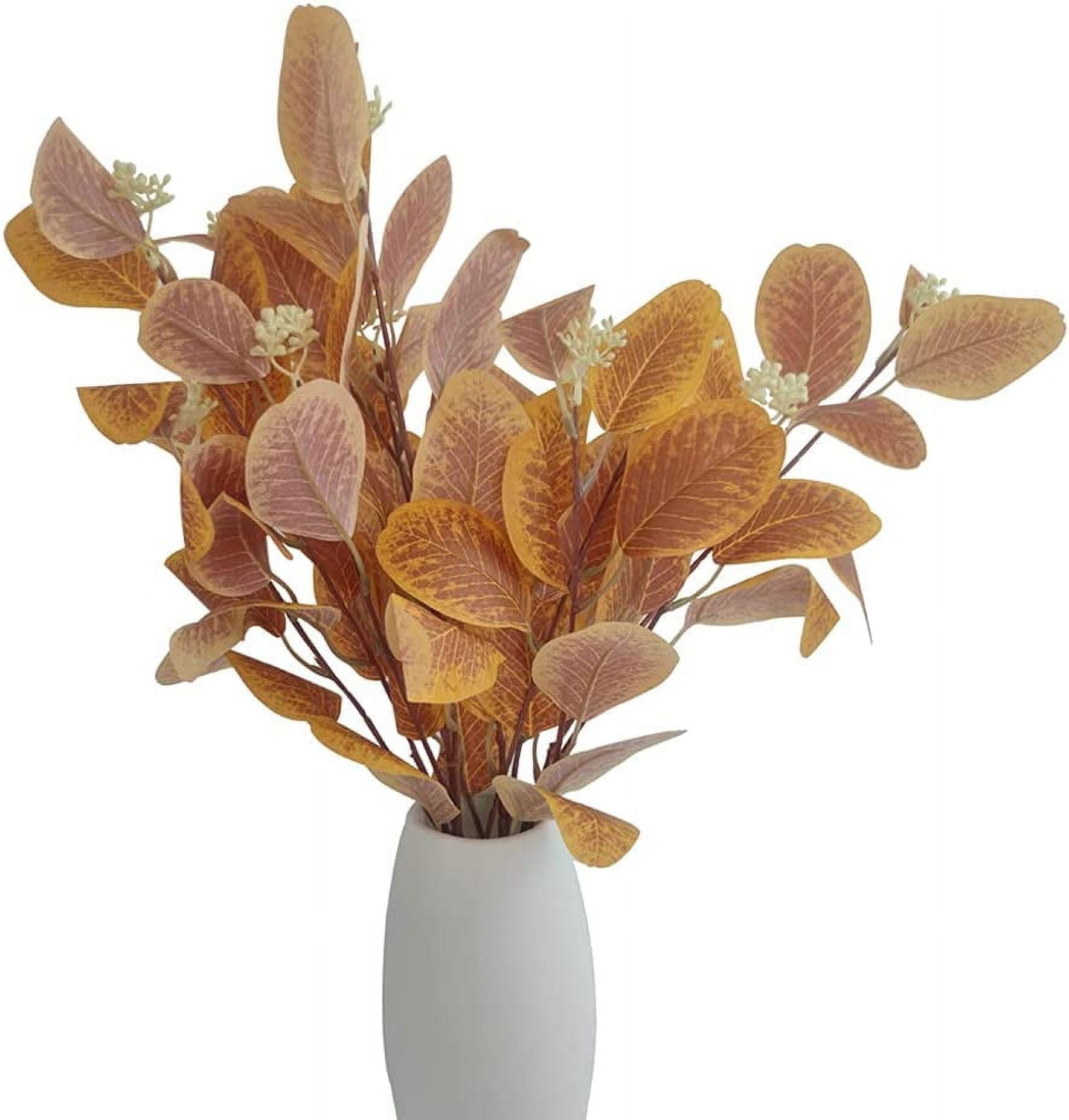 ZOELNIC 4Pcs Artificial Eucalyptus Leaves Stems Autumn Orange Faux ...
