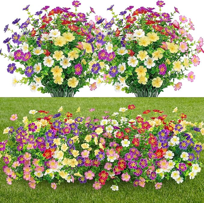 ZOELNIC 6 PCS Outdoor Artificial Plant Flower UV Resistant Fake Stems ...