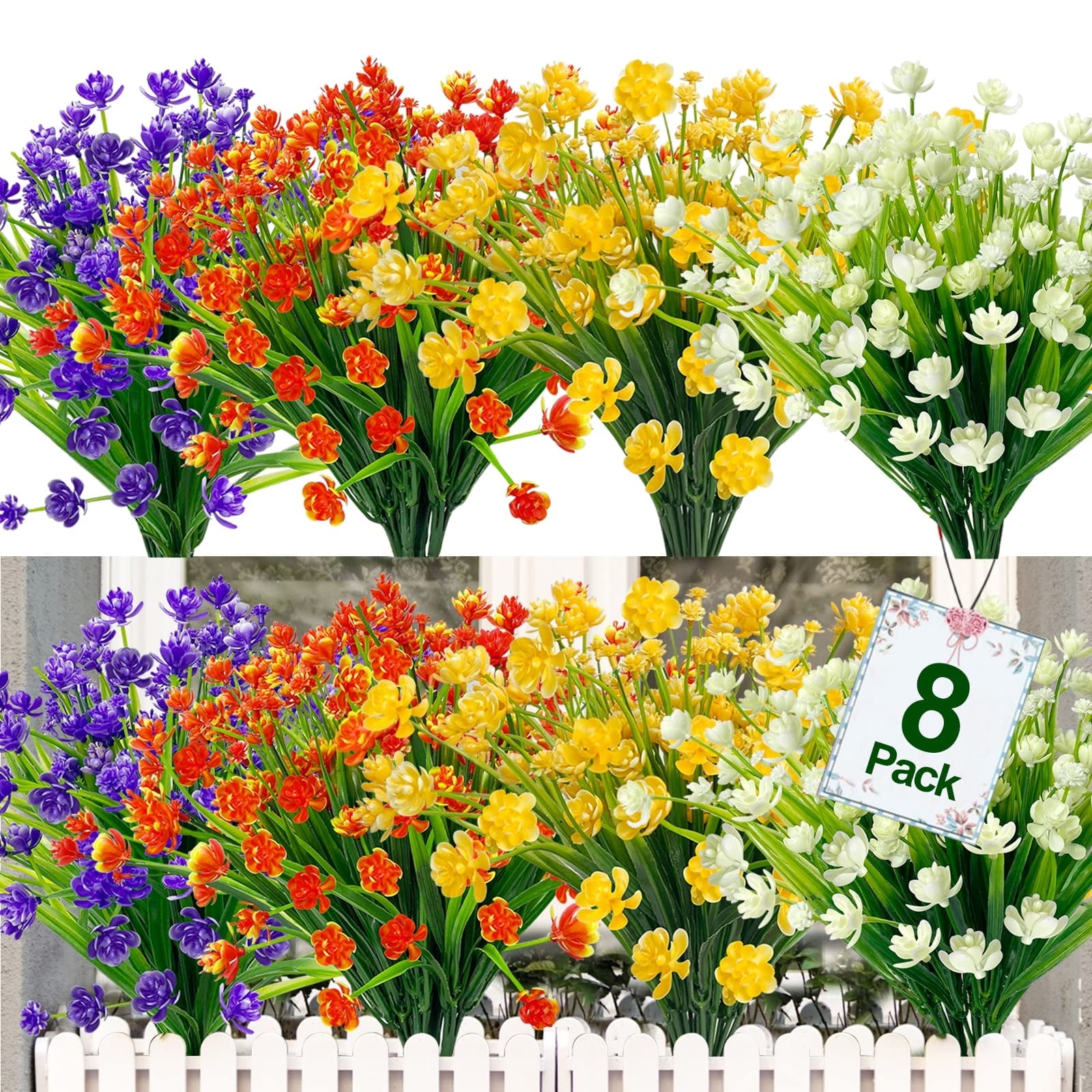ZOELNIC 8 Bundles Artificial Flowers Outdoor, Plastic Faux Flowers ...