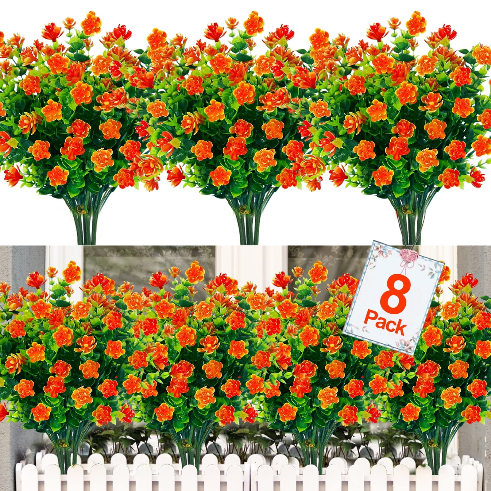 ZOELNIC 8 Bundles Outdoor Artificial Flowers UV Resistant Fake Boxwood ...