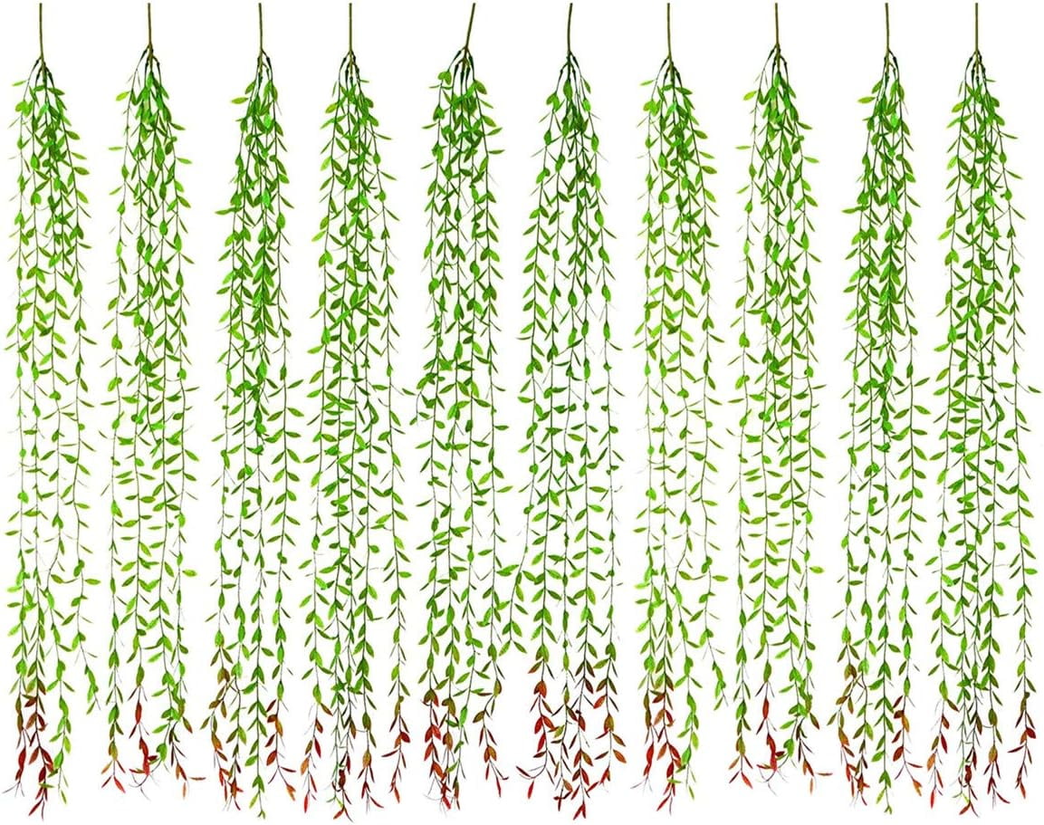 ZOELNIC Artificial Hanging Vines, 12 Pack Fake Ivy Weeping Willow ...
