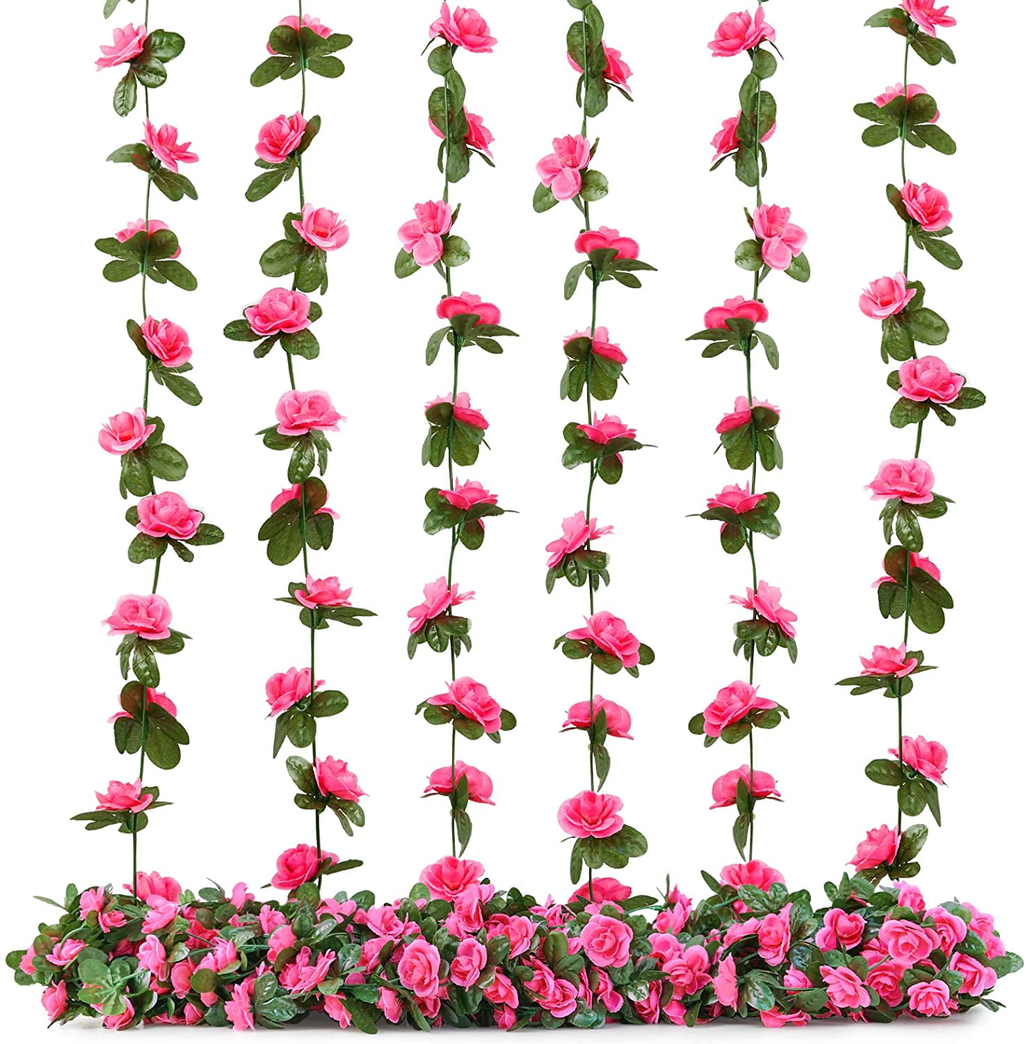 ZOELNIC Artificial Rose Vine Flowers with Green Leaves, 6 Vine Plant 8 ...