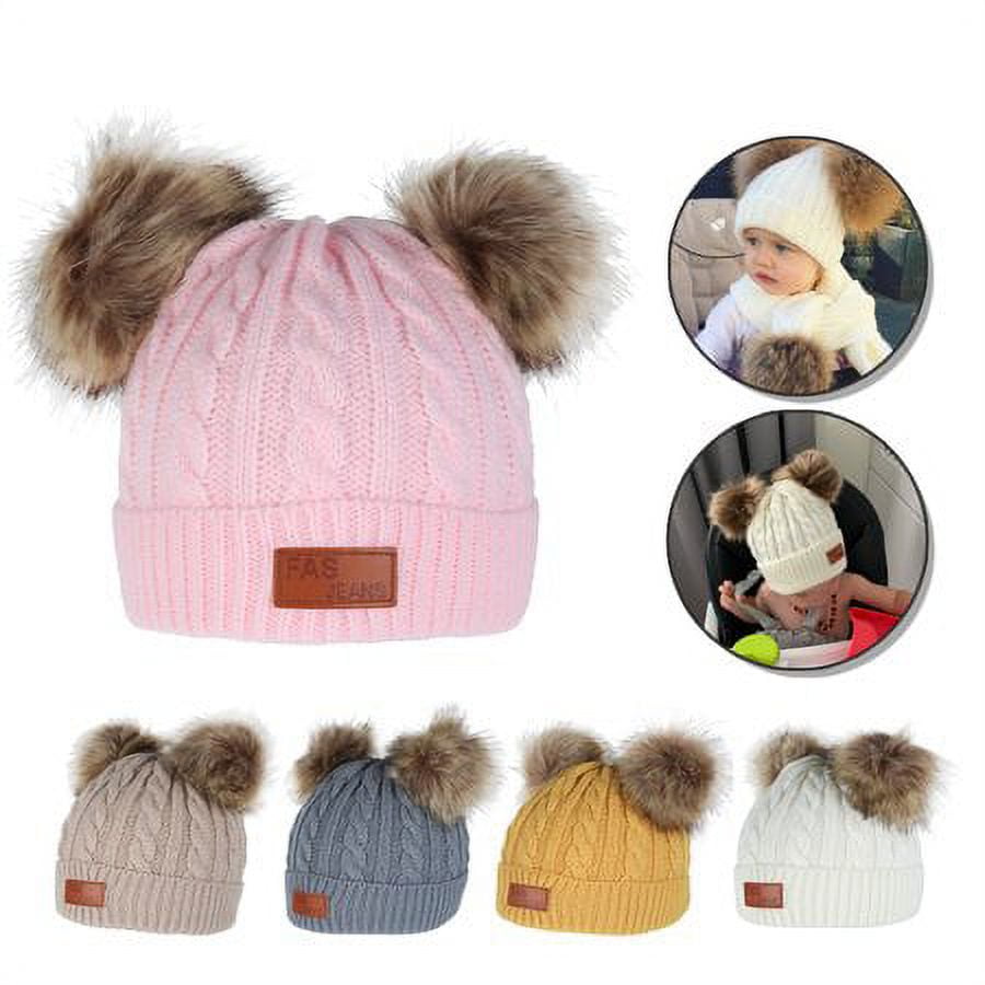 ZOELNIC Baby Toddler Kids Warm Knitted Fur Pom Bobble Hats Boy Girls ...
