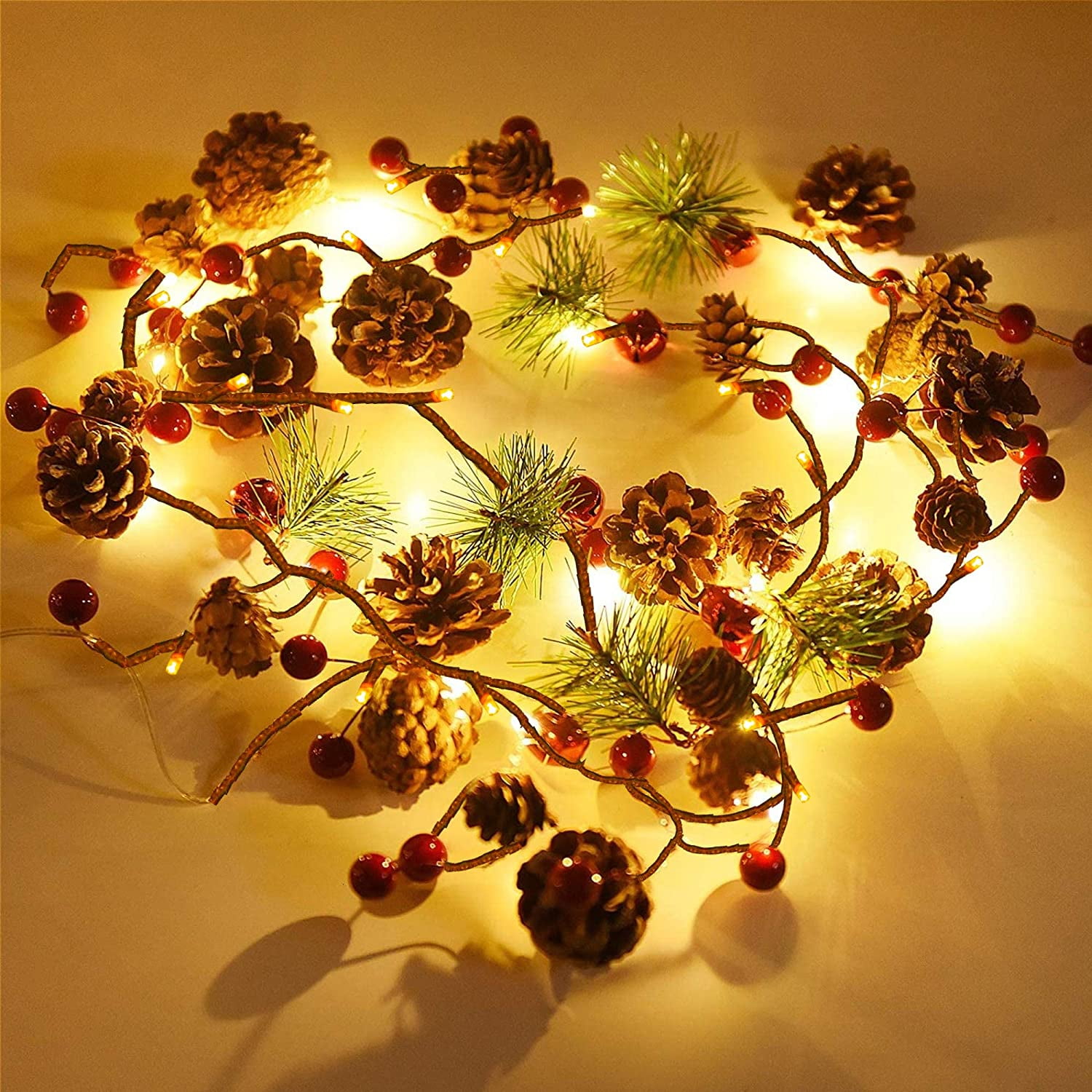 ZOELNIC Christmas PineCones String Lights, 6.7Ft 20 LED Pine Needles ...