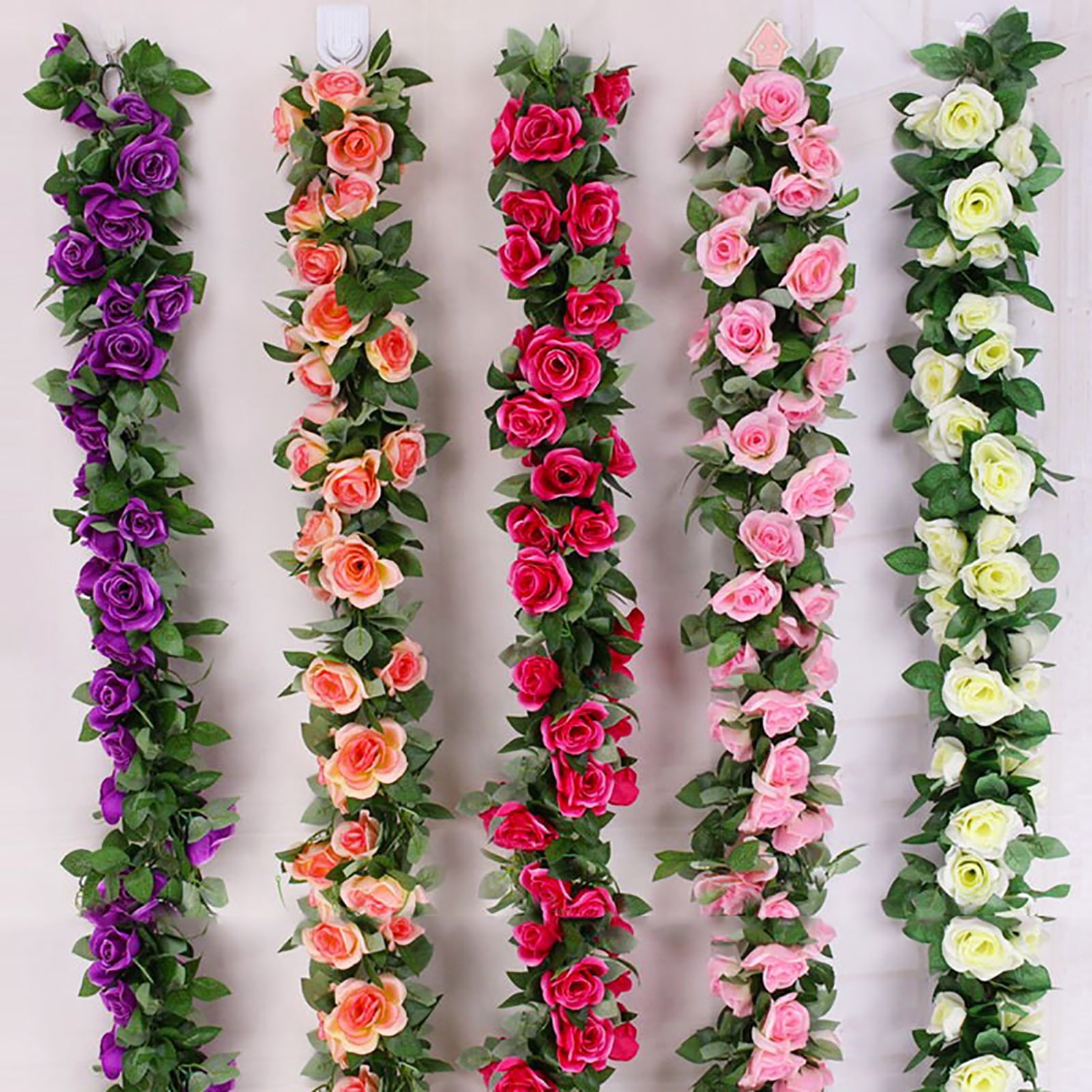 ZOELNIC Flower Garland Fake Rose Vine Artificial Flower Hanging Rose ...