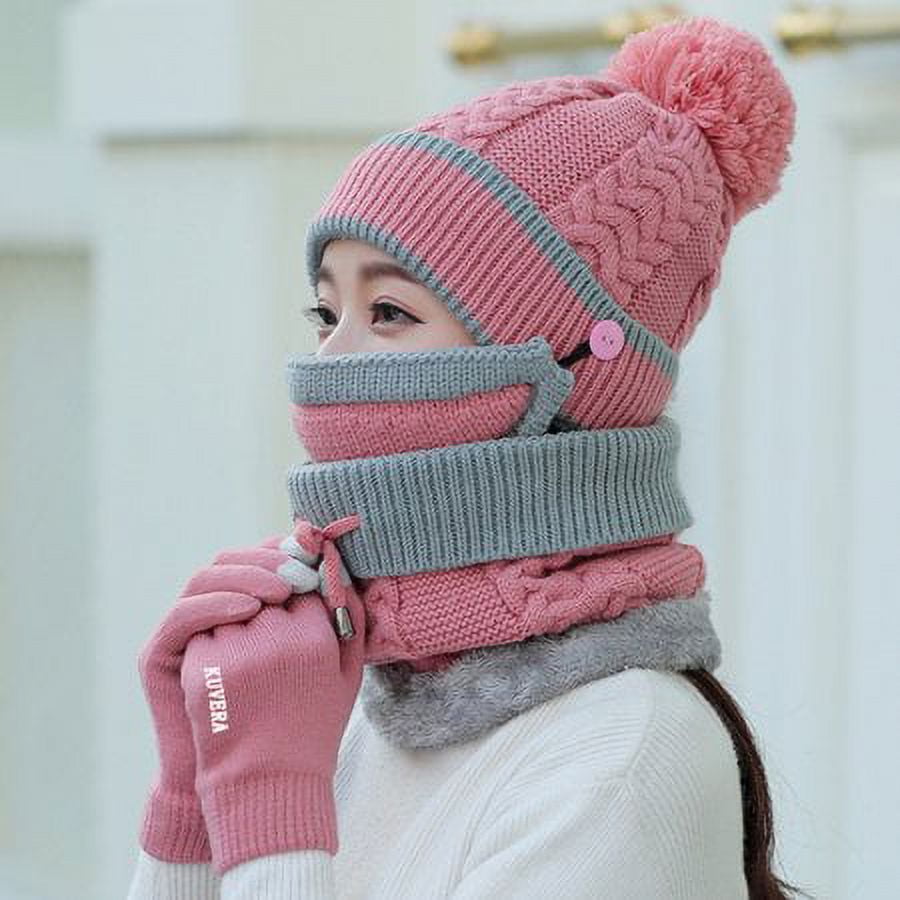 ZOELNIC Hat Scarf Set, 4 in 1 Winter Scarf Mask Gloves Set, Hat with ...