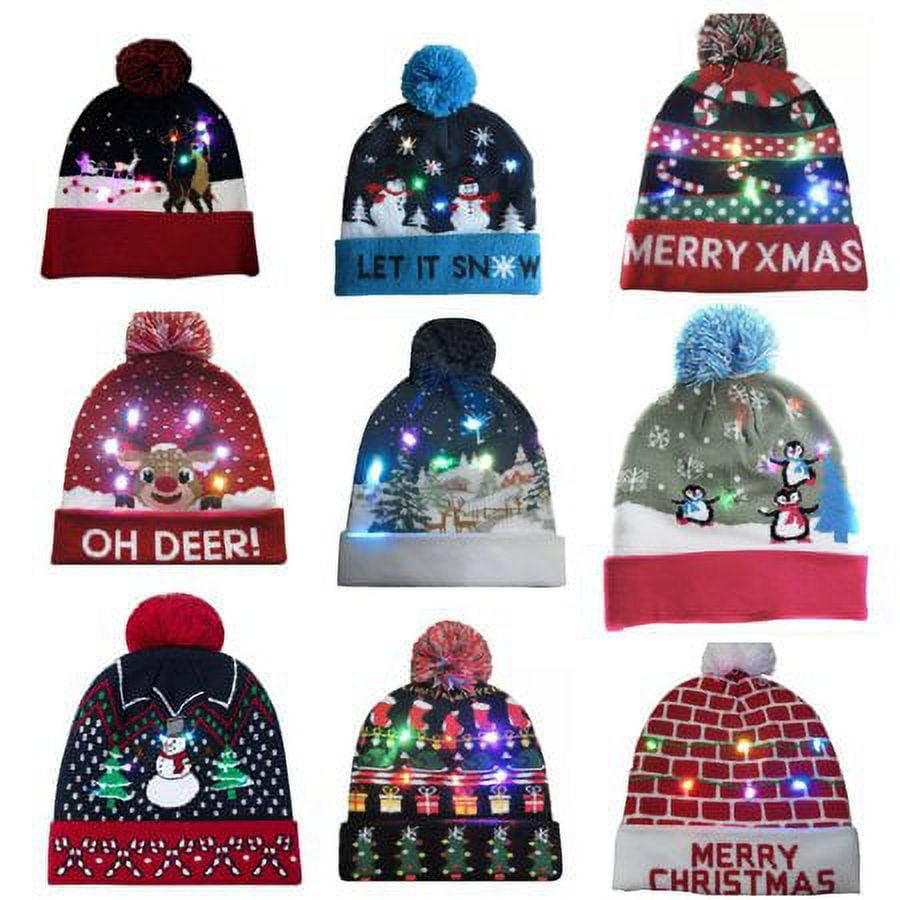 ZOELNIC LED Christmas Light Up Hat Novelty Colorful Knitted Beanie ...