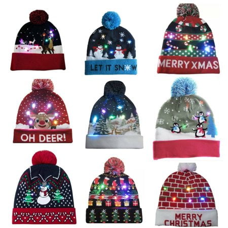 ZOELNIC LED Christmas Light Up Hat Novelty Colorful Knitted Beanie ...
