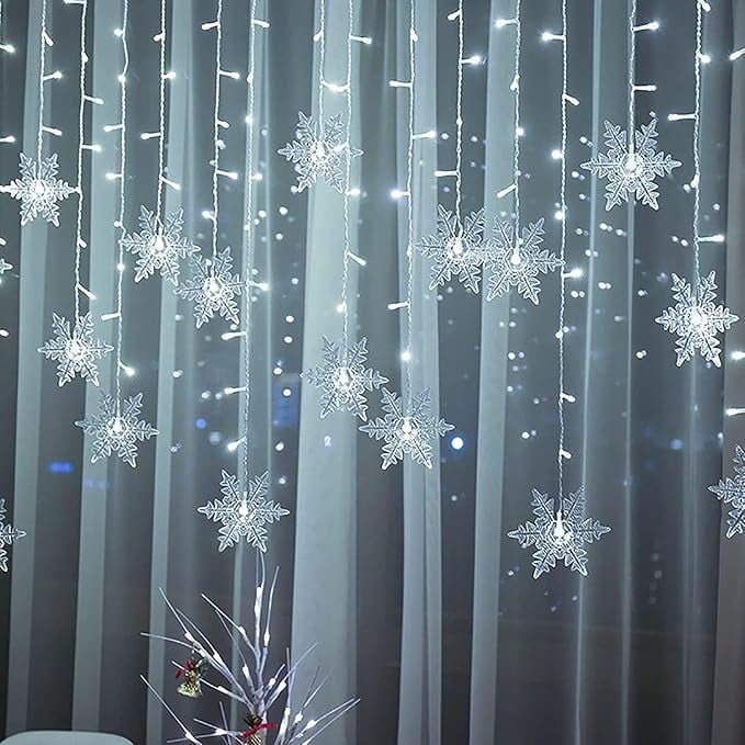 ZOELNIC LED Curtain String Lights Plug in, 96 LED 3.5M Fairy Snowflake ...