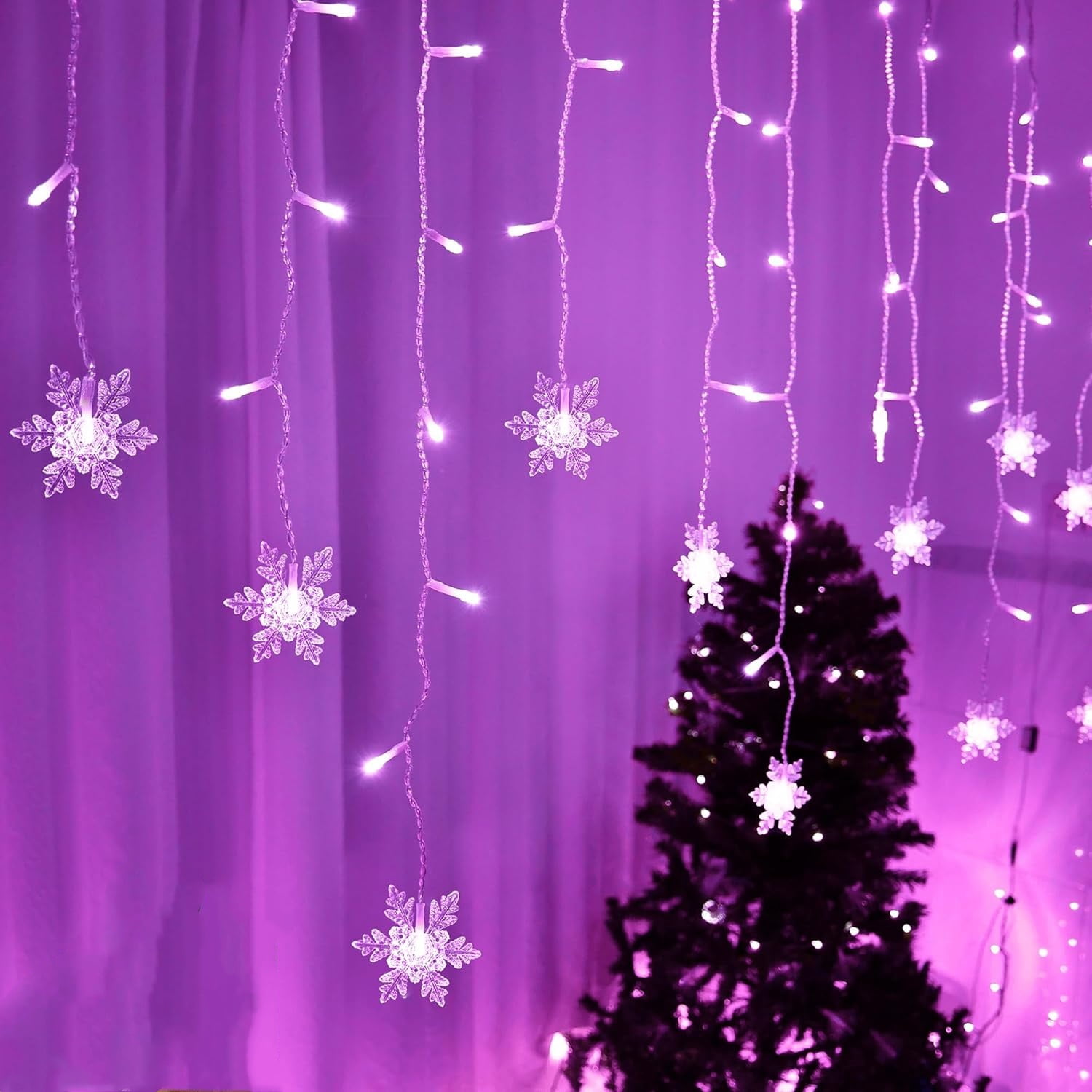 ZOELNIC Snowflake Window Curtain Lights, 11.5ft 96 LED Snowflake ...