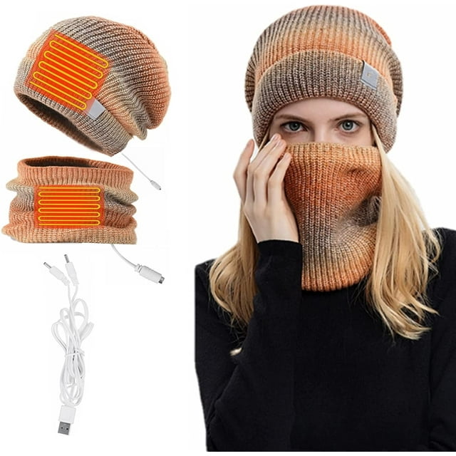 ZOELNIC USB Heated Scarf Hat Set Winter Hats for Women Men Electric Neck Warmer Heated Beanie ...