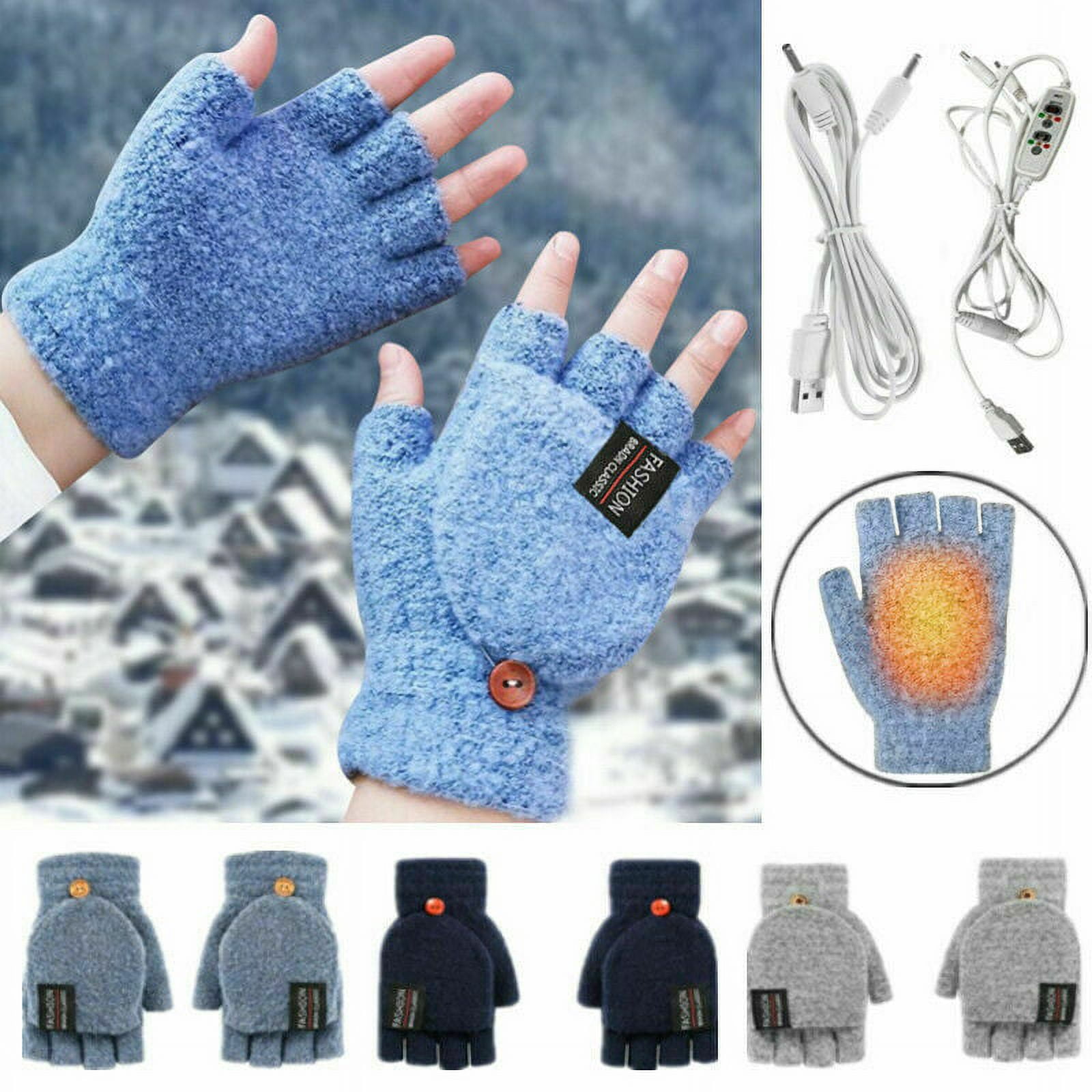ZOELNIC Unisex USB Heated Gloves Mitten Full & Half Finger-less Winter ...
